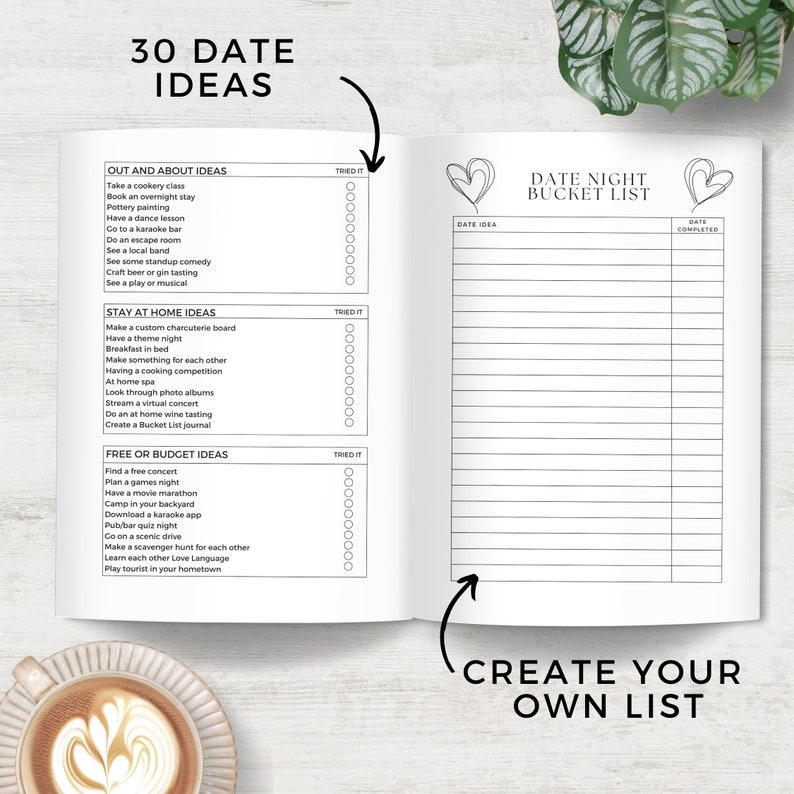 Date Night Ideas and Journal, Printable, Couples Memory Keeping ...