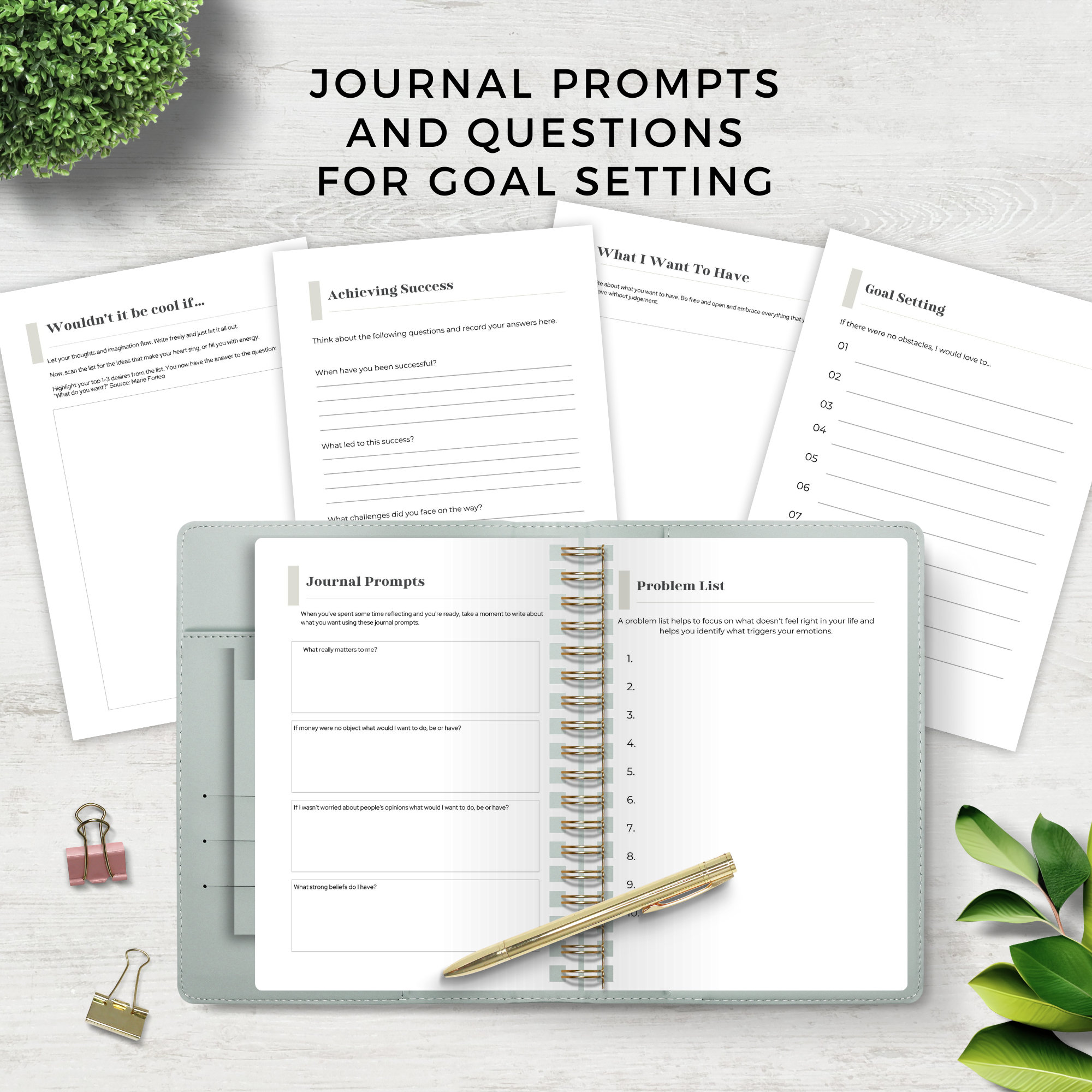 Journal Prompts for Goal Setting Worksheets, Problem Solving Workbook ...