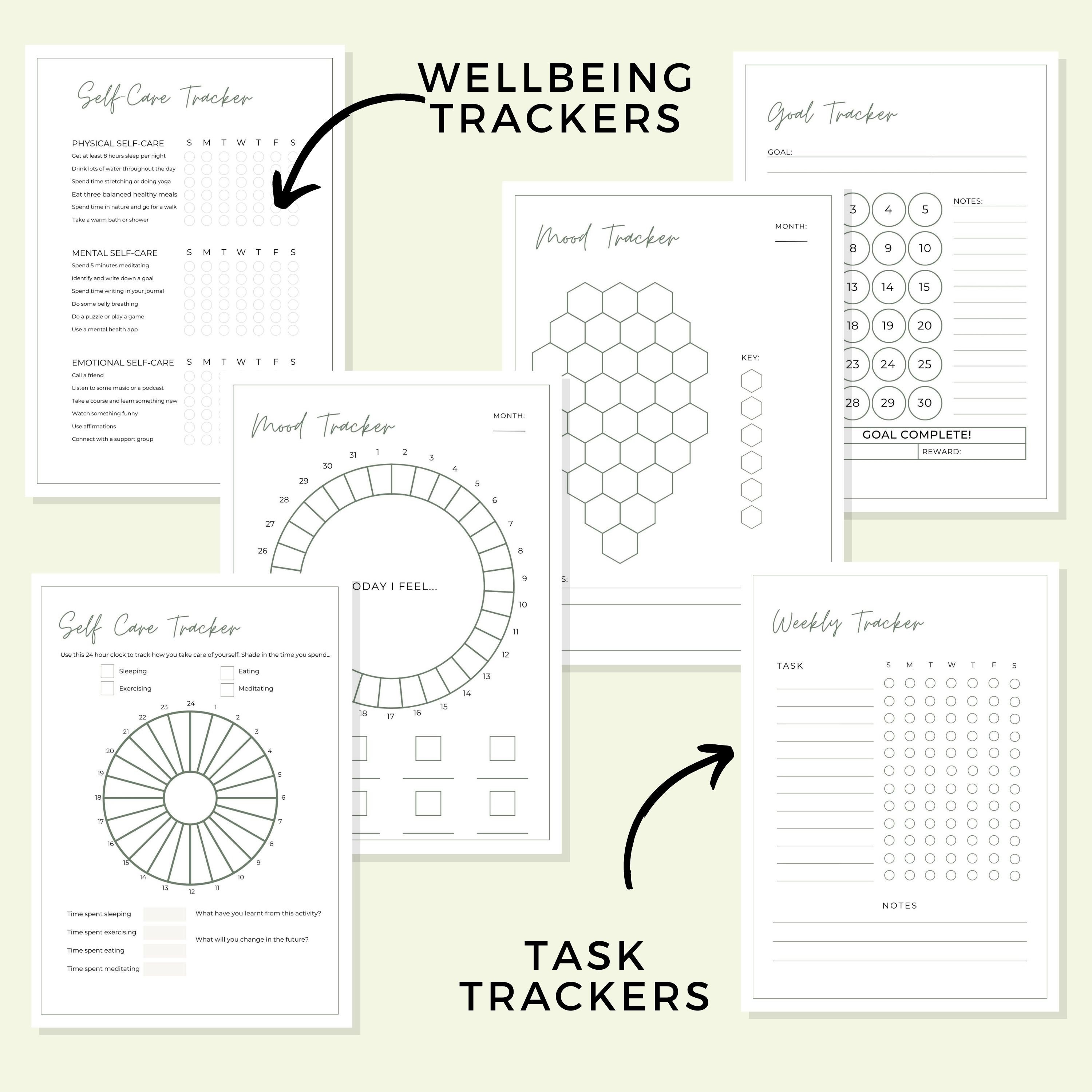 Self Care Printable Trackers, Monthly Mood, Sleep Log, Habit Tracking ...