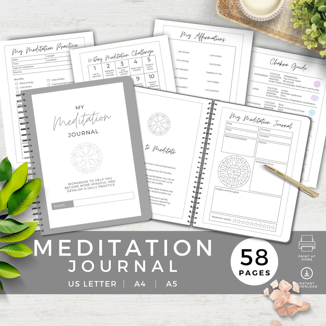Meditation Journal, Printable & Digital, Daily Practice Workbook ...