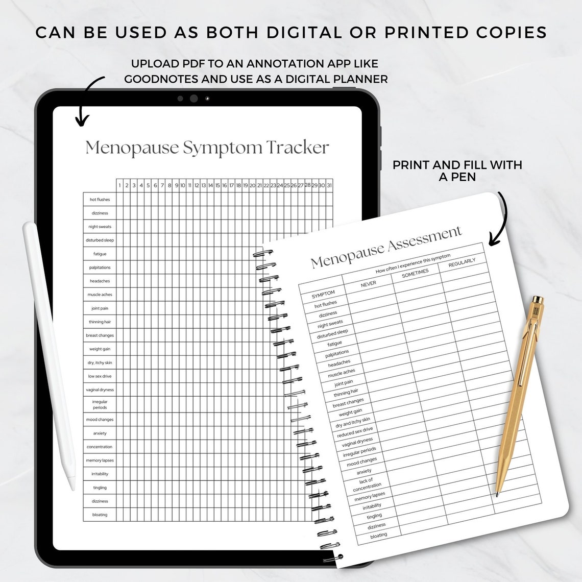 Menopause Symptom Tracker Workbook, Assessment Log, Perimenopause ...