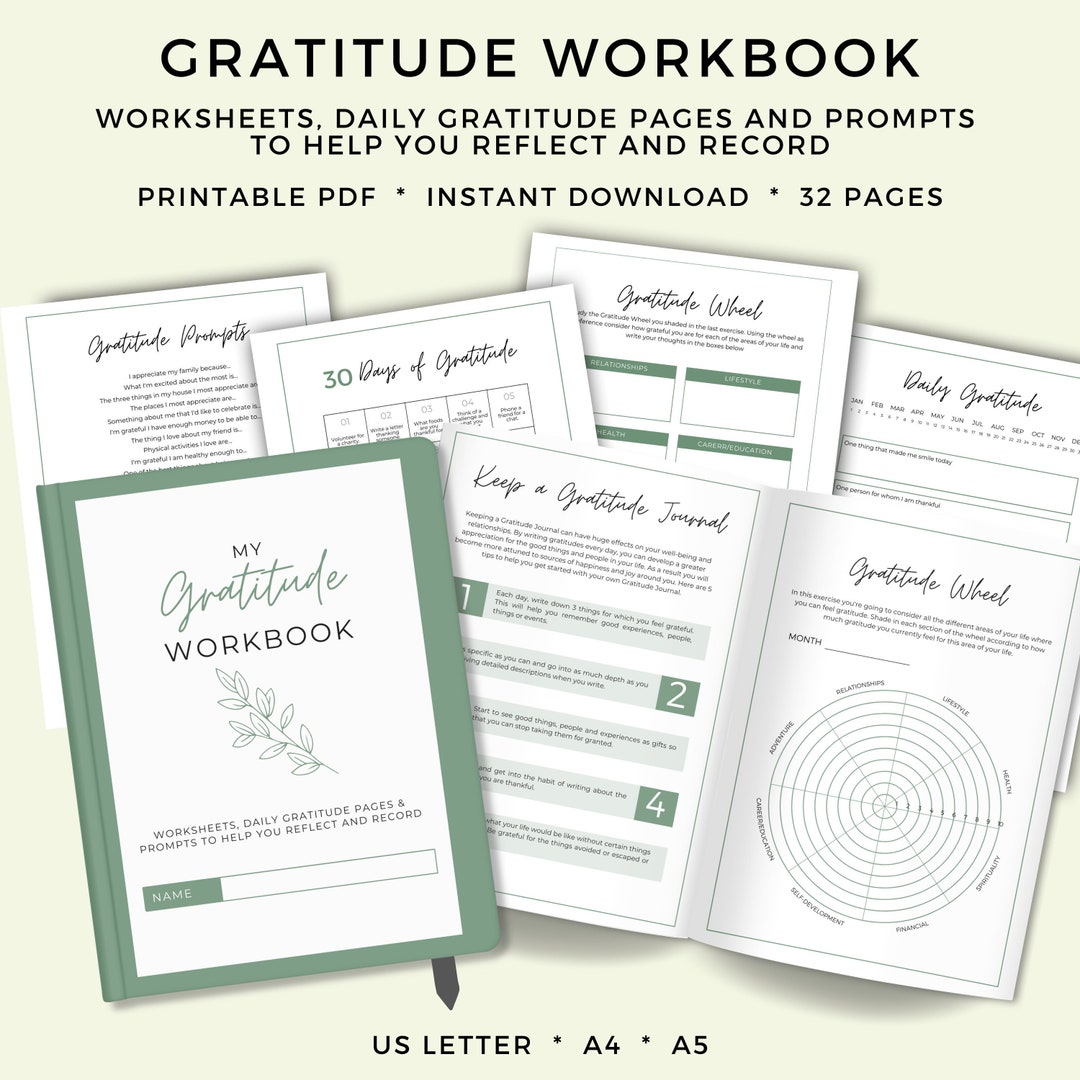 Gratitude Worksheet for Adults, Journal Pages, Journaling Workbook ...