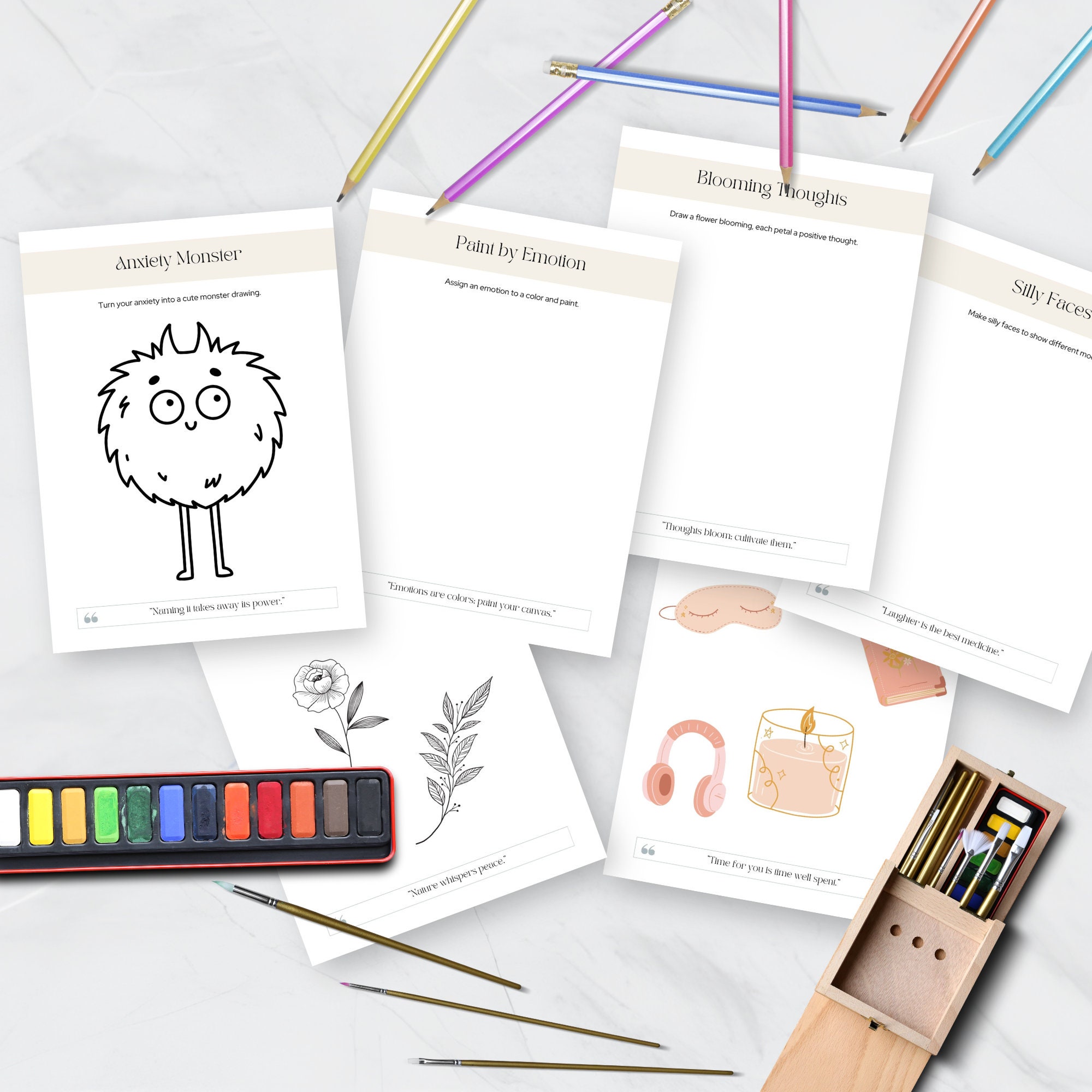 Art Therapy Journal Prompts for Adults, Mindfulness Self Care Activity ...