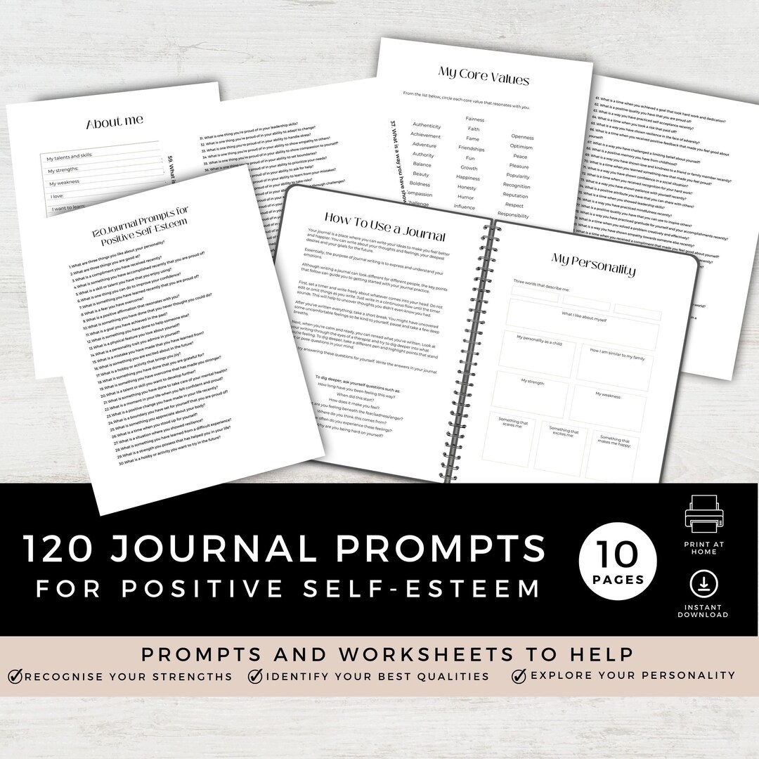 Self Esteem Journal Prompts Printable Start to Journal - Etsy