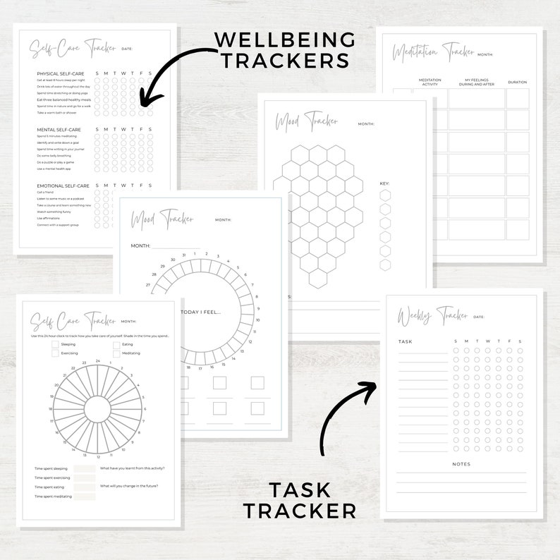 Wellbeing Printable Trackers, Self Care, Mood, Sleep, Habits, Mental ...