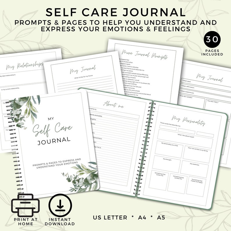 Self Care Journal, Printable, Daily Journaling, Self-care Prompts ...