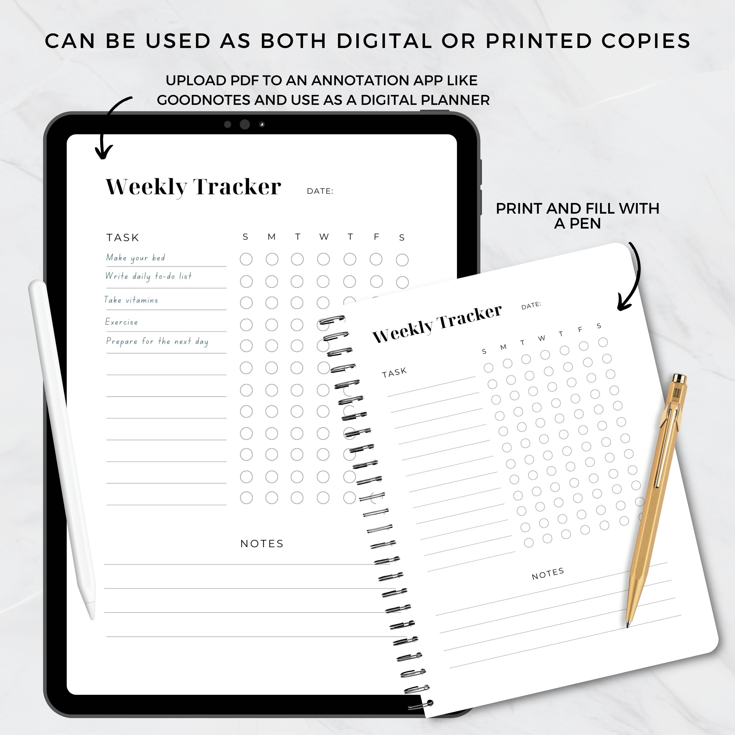 Weekly Task Tracker Template for Journals and Planners, Bujo Daily To ...