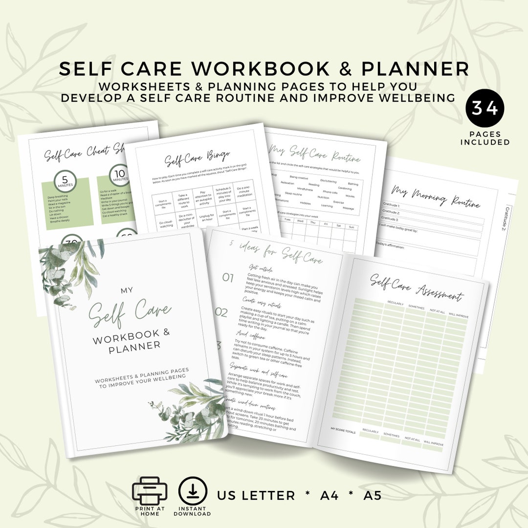 Self Care Printable Worksheet, Self-care Workbook Template, Routines ...