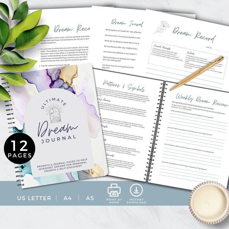 Dream Journal Printable PDF With Analysis and Interpretation Guide ...