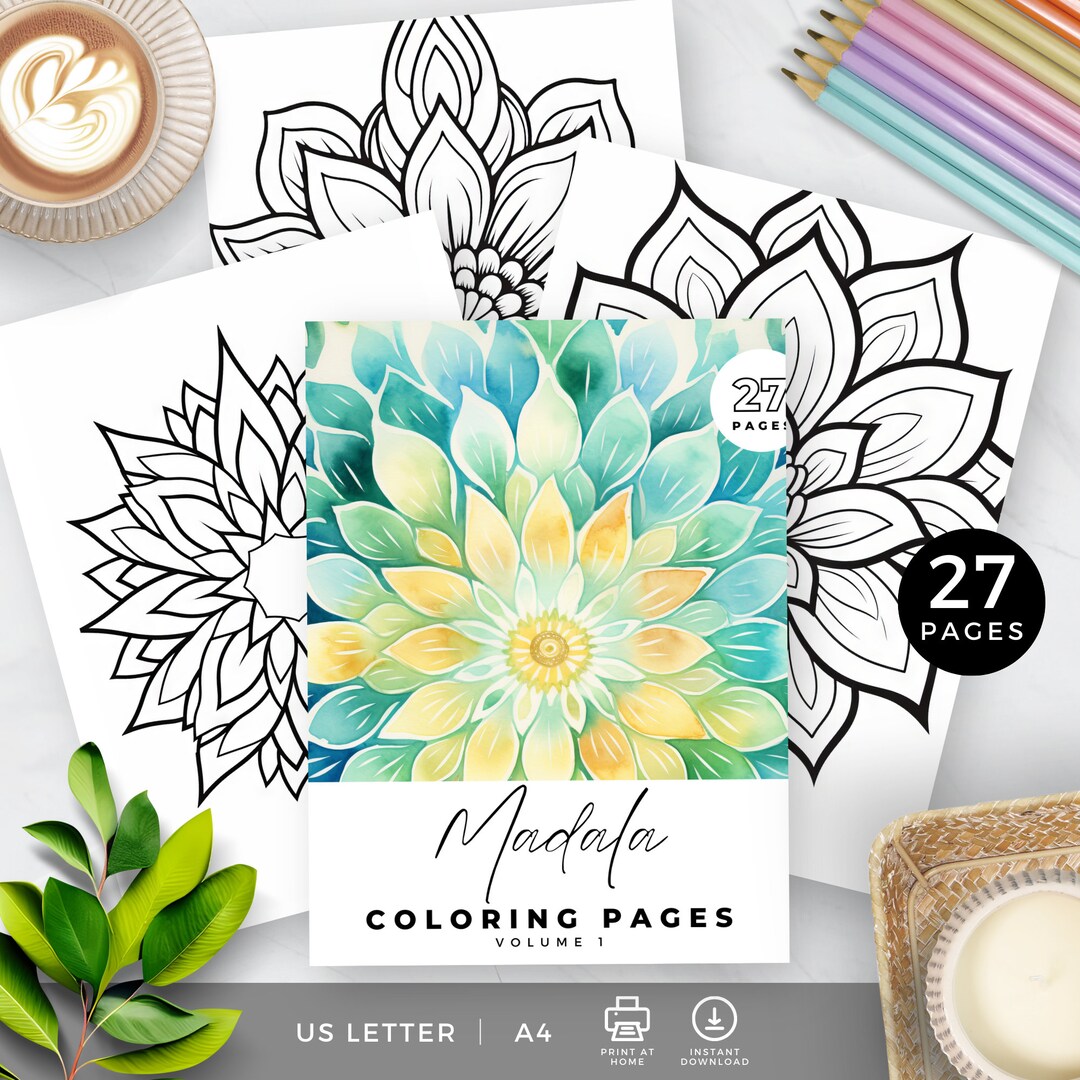Simple Mandala Coloring for Mindfulness, Printable PDF Book, Blank ...