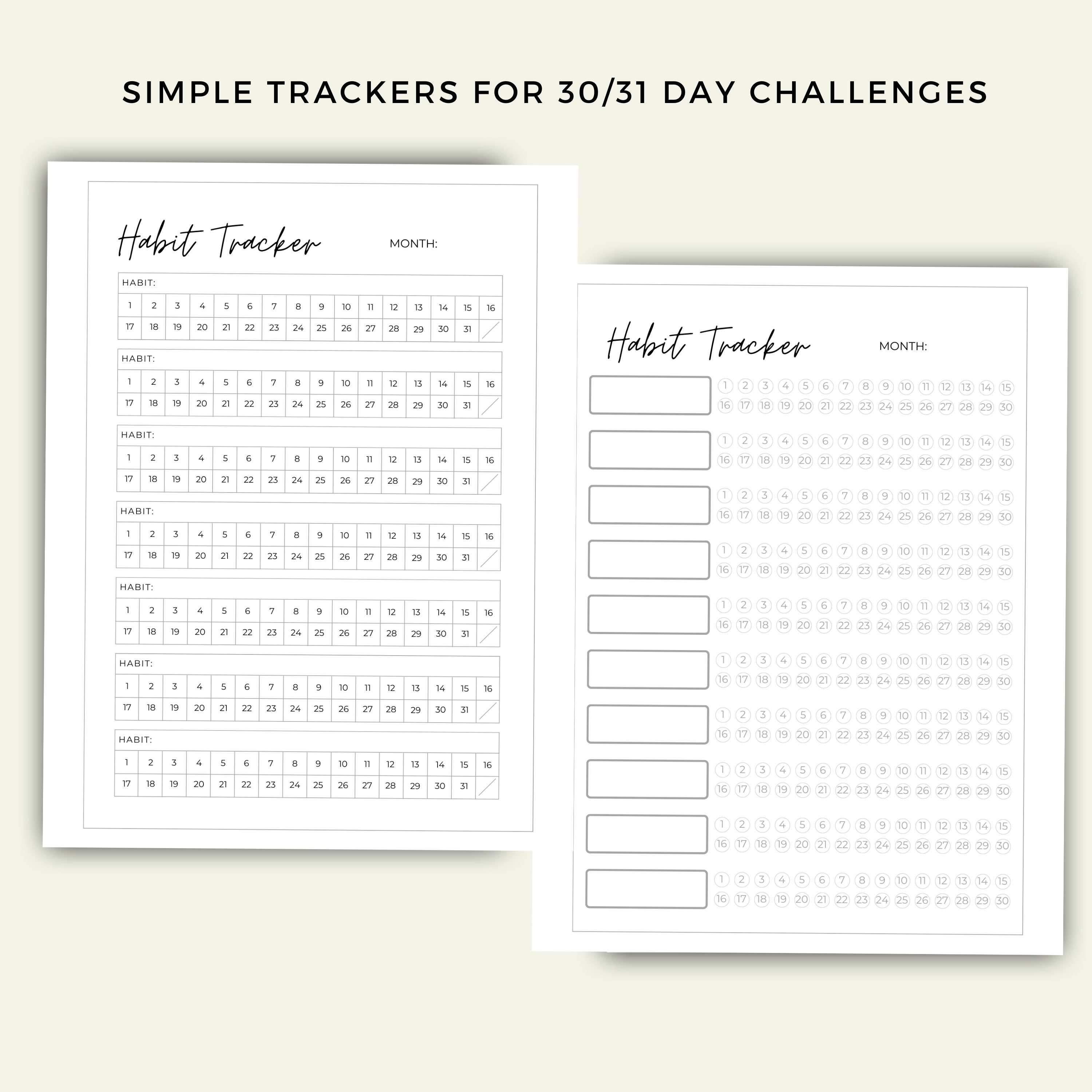 Minimalist Habit Tracker Printable Journal Page, Daily Planner, Monthly ...