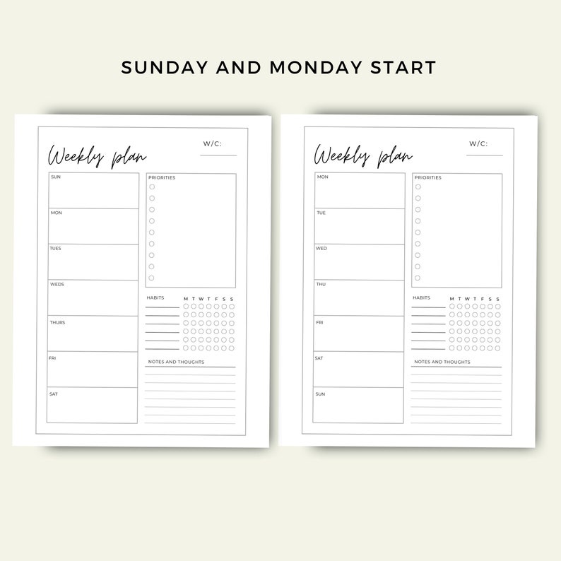 Printable Weekly Planner to Do Lists Productivity Log - Etsy