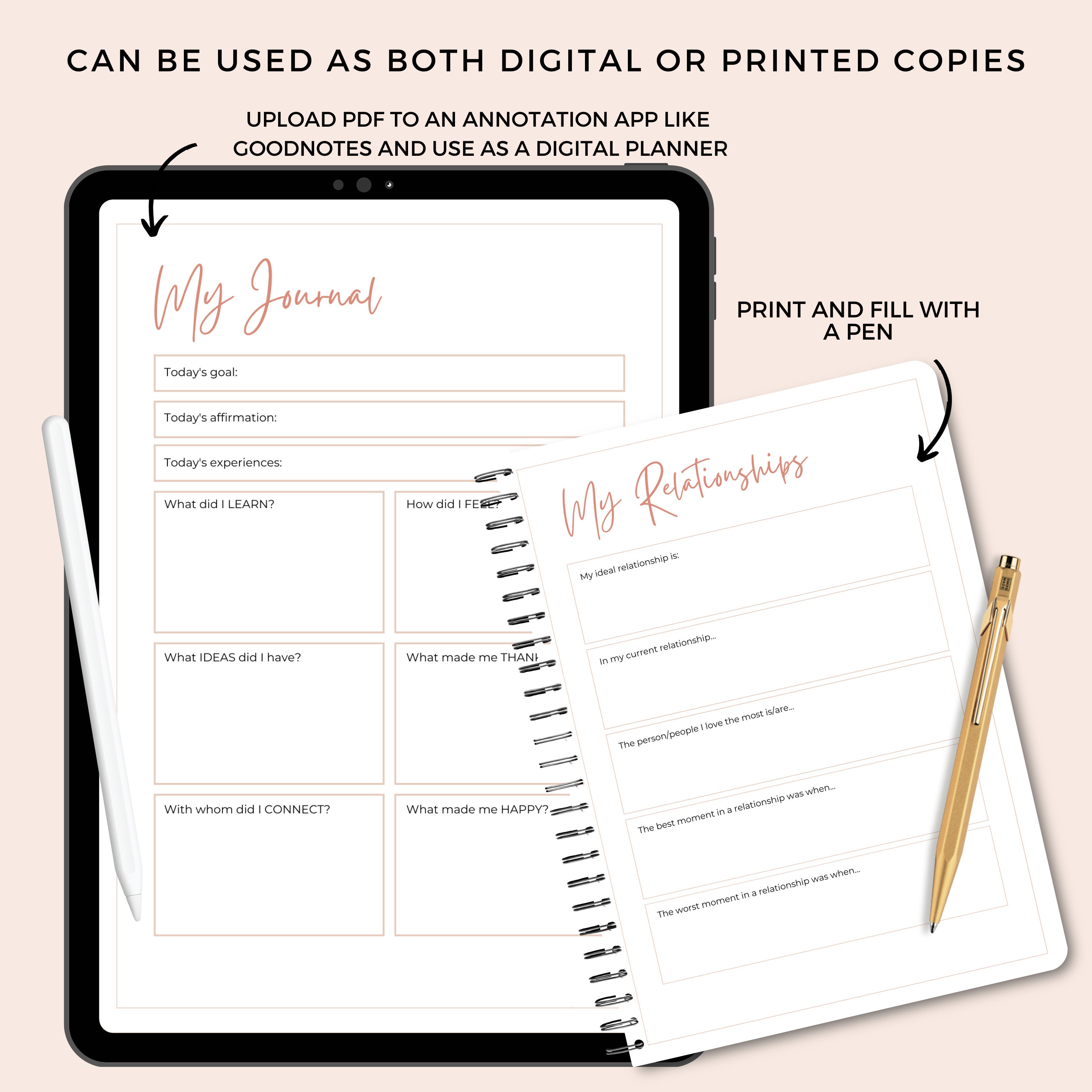 Self Care Journal, Printable, Daily Journaling Prompts, Mental Health ...