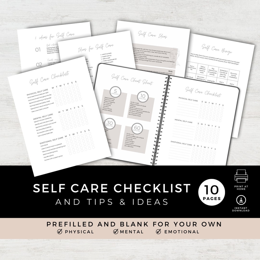 Self Care Checklist Digital and Printable PDF, Weekly Tracker, Wellness ...