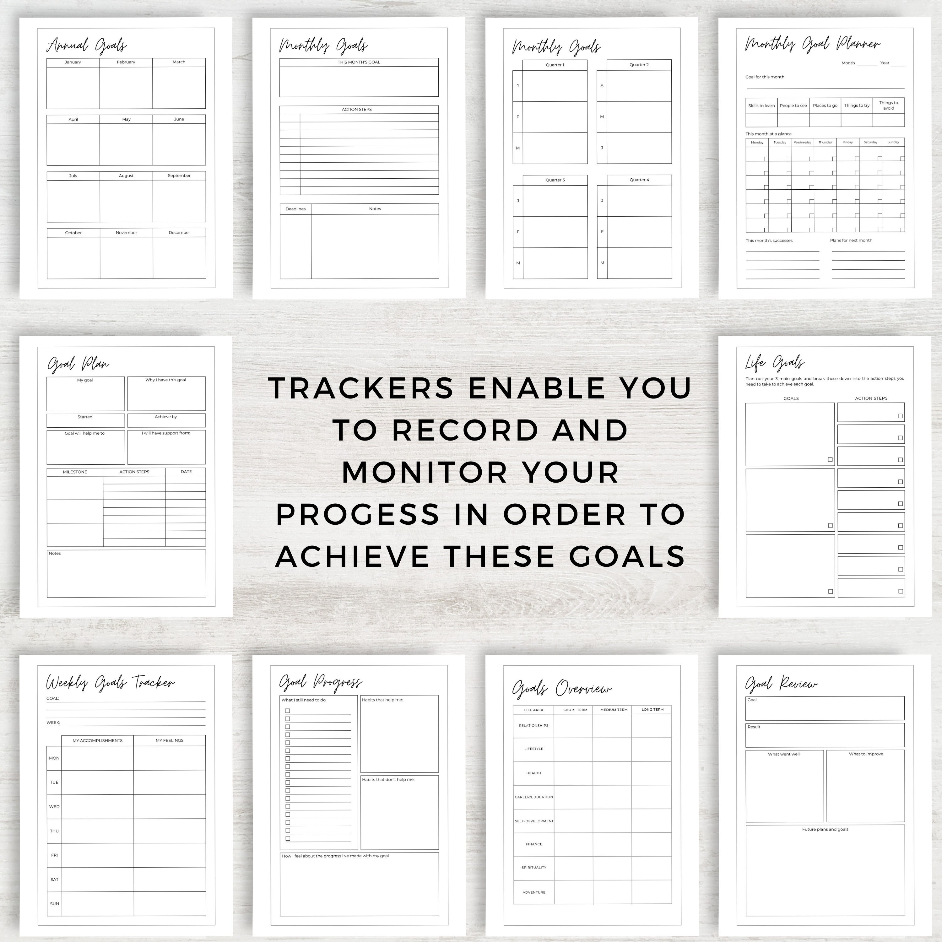 Goal Planner, Printable PDF, Tracker, Monthly, Annual, Inserts, Life ...