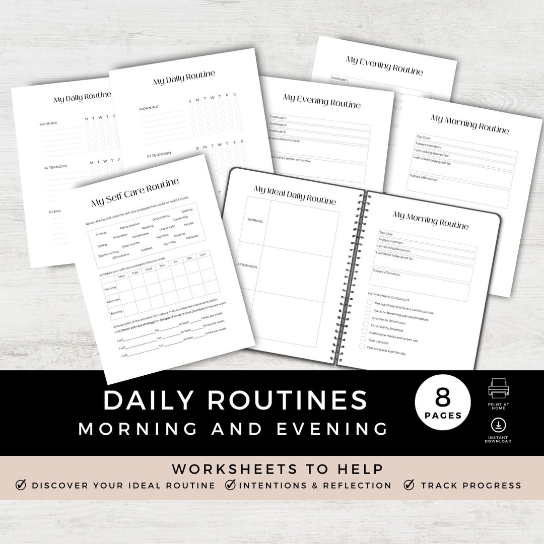 Morning Routine Checklist Printable, Daily and Evening Self Care ...