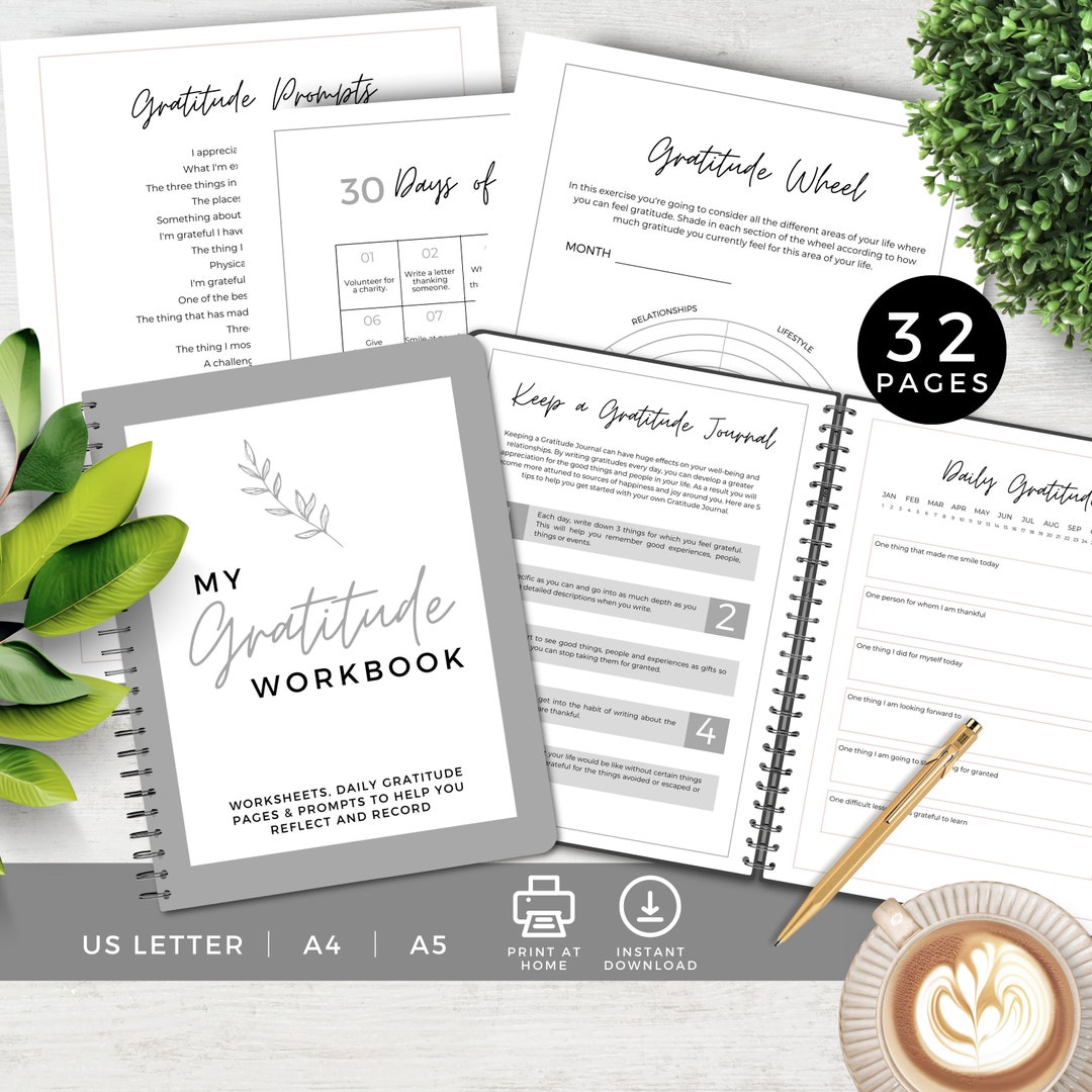Gratitude Worksheets PDF, Daily Journal Pages, Self Care Workbook ...