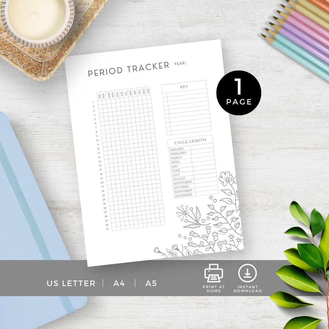 Period Tracker Journal Flower Doodles, Menstrual Cycle, Monthly and ...
