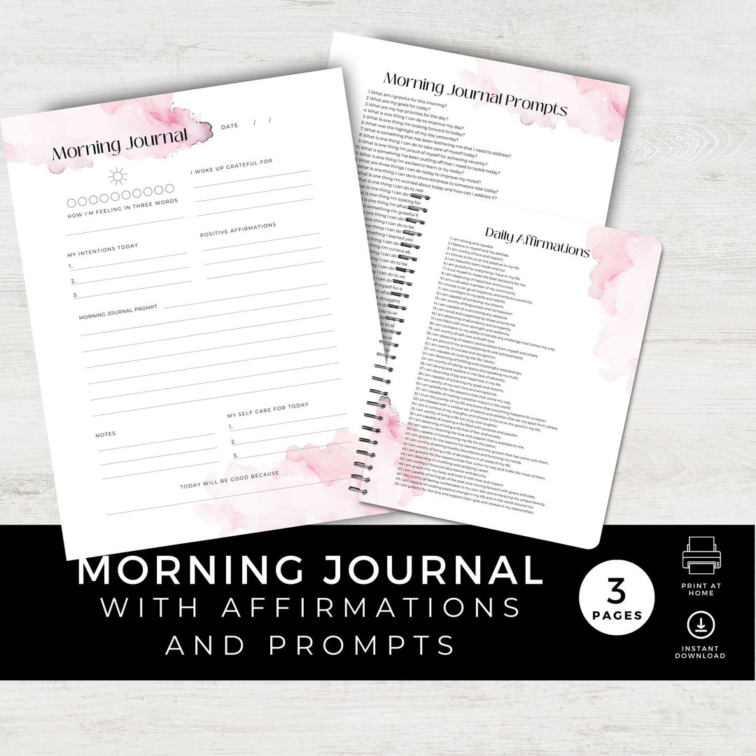 Daily Morning Journal With Prompts and Affirmations, Printable, Day ...