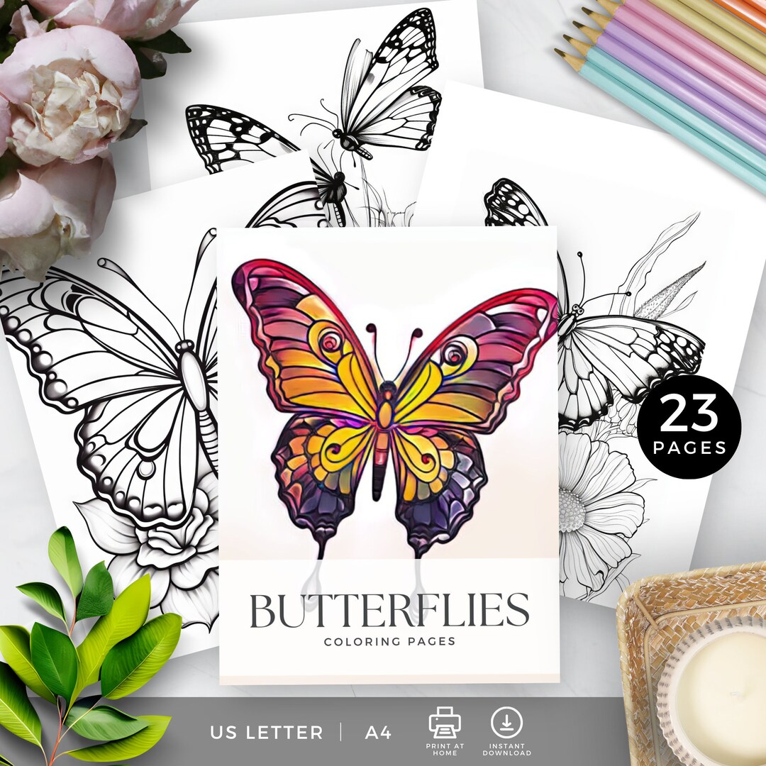 Grayscale Coloring Butterfly Pages for Mindfulness and Relaxation, Adult Color Sheets PDF ...