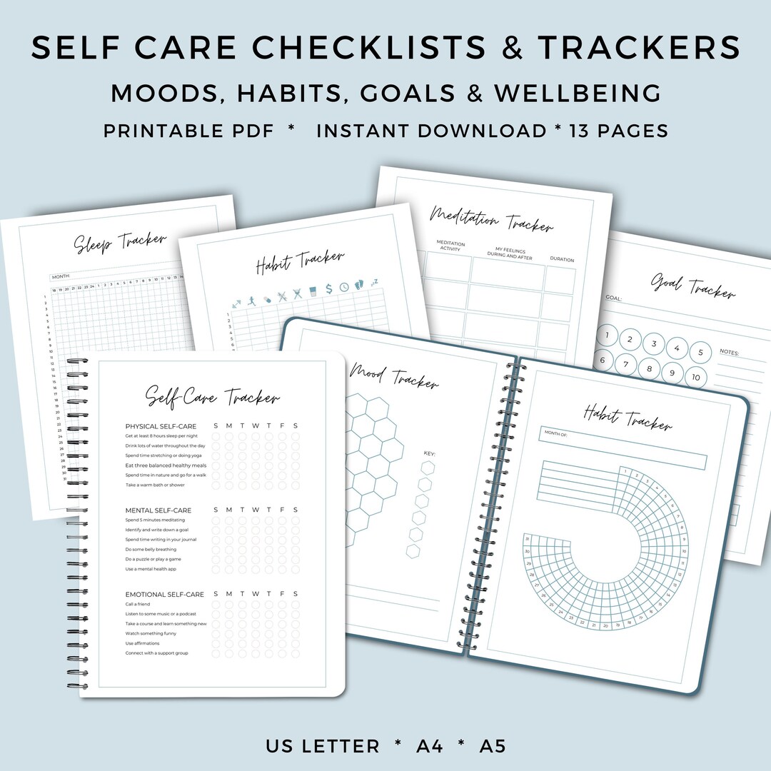 Self Care Checklists Printable Trackers Daily Monthly - Etsy