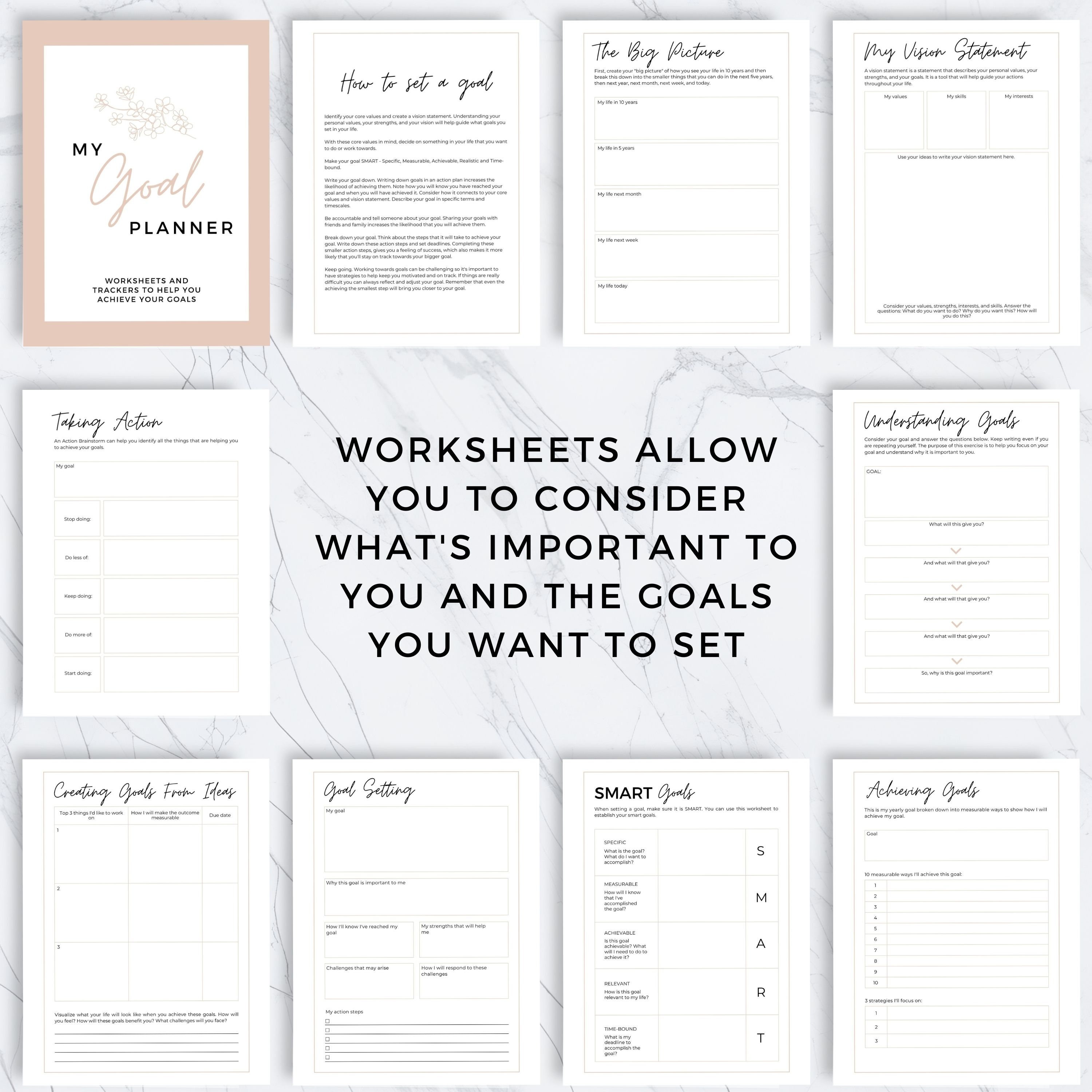 Goal Setting Planner Printable, Personal Journal, SMART Goals Tracker ...