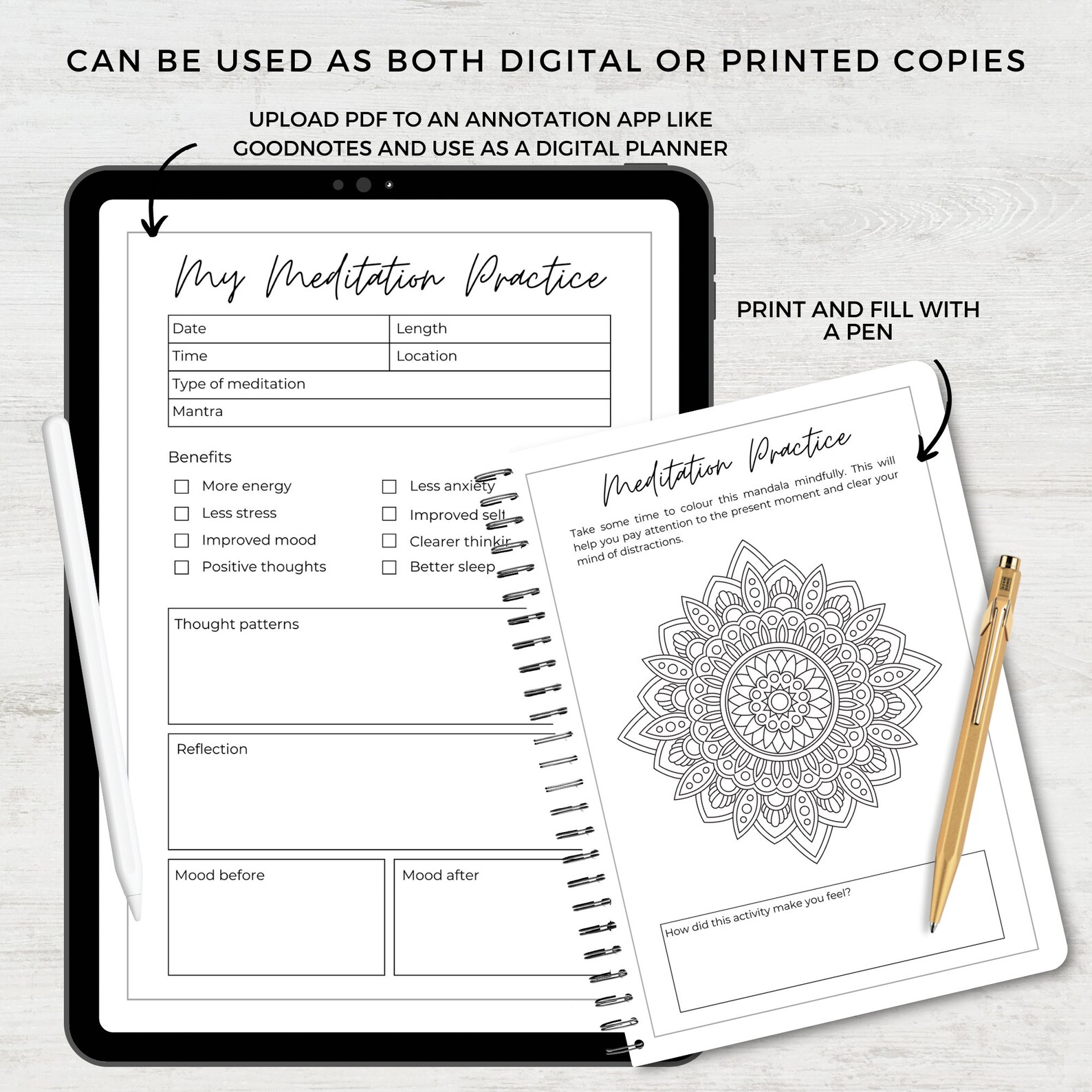 Meditation Journal, Printable & Digital, Daily Practice Workbook ...