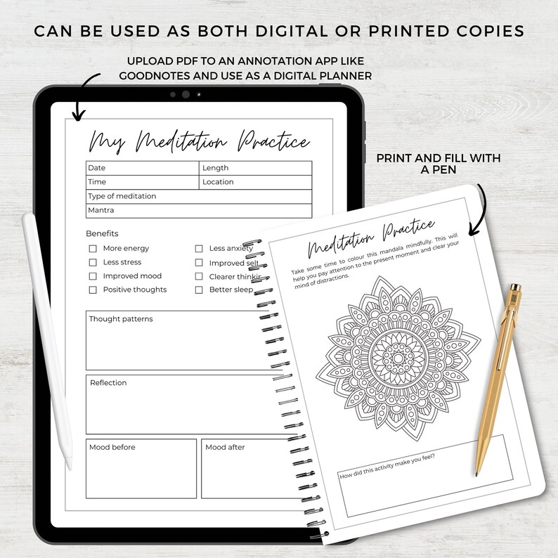 Meditation Journal, Printable & Digital, Daily Practice Workbook ...