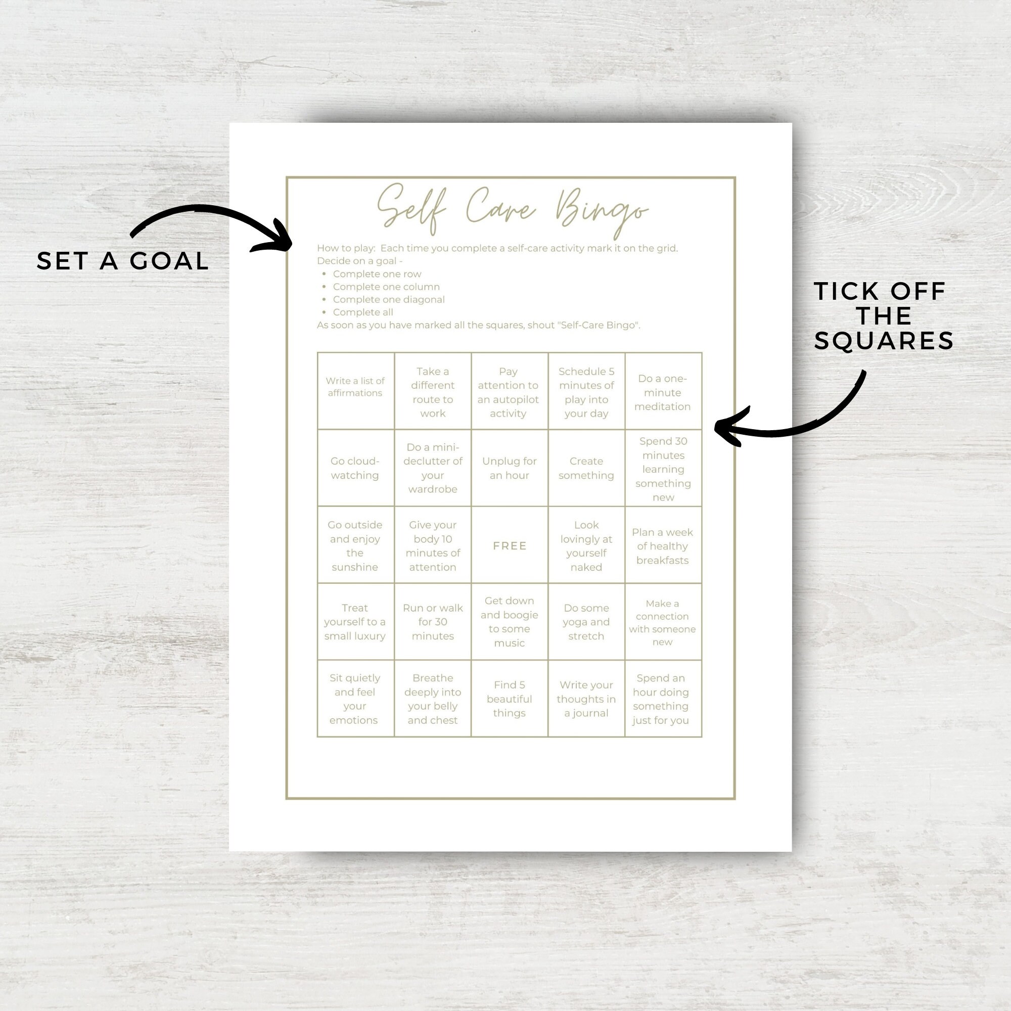 Self Care Bingo Printable PDF, Self-care Game, Mindfulness Checklist ...