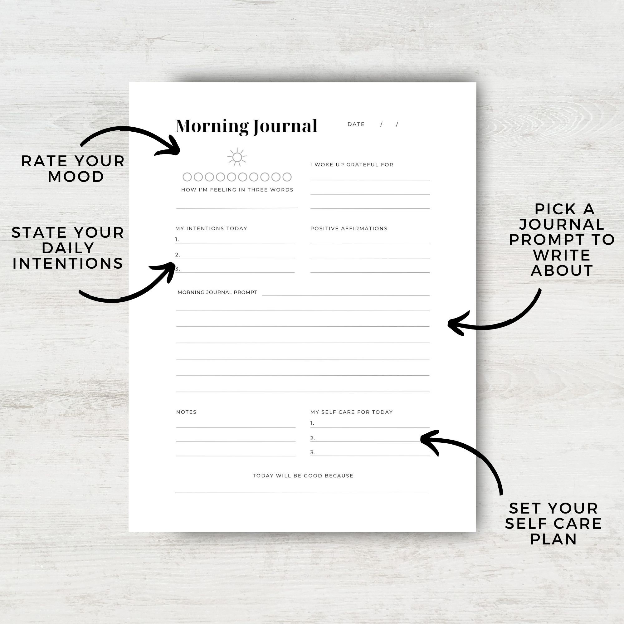 Morning Journal Prompts With Template, Printable, Daily Intentions ...