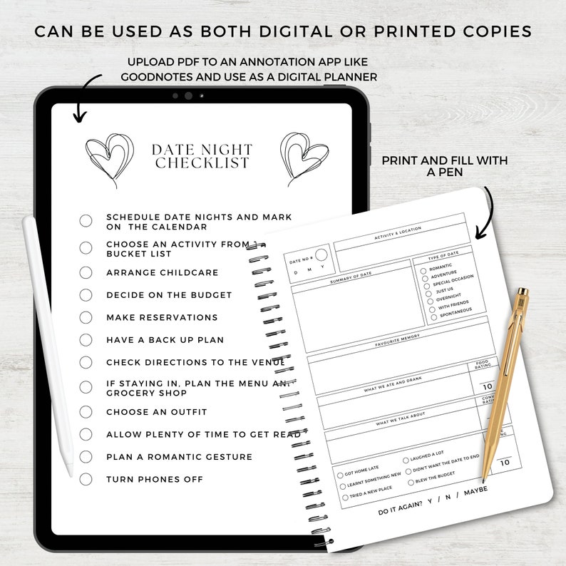 Date Night Ideas and Journal, Printable, Couples Memory Keeping ...