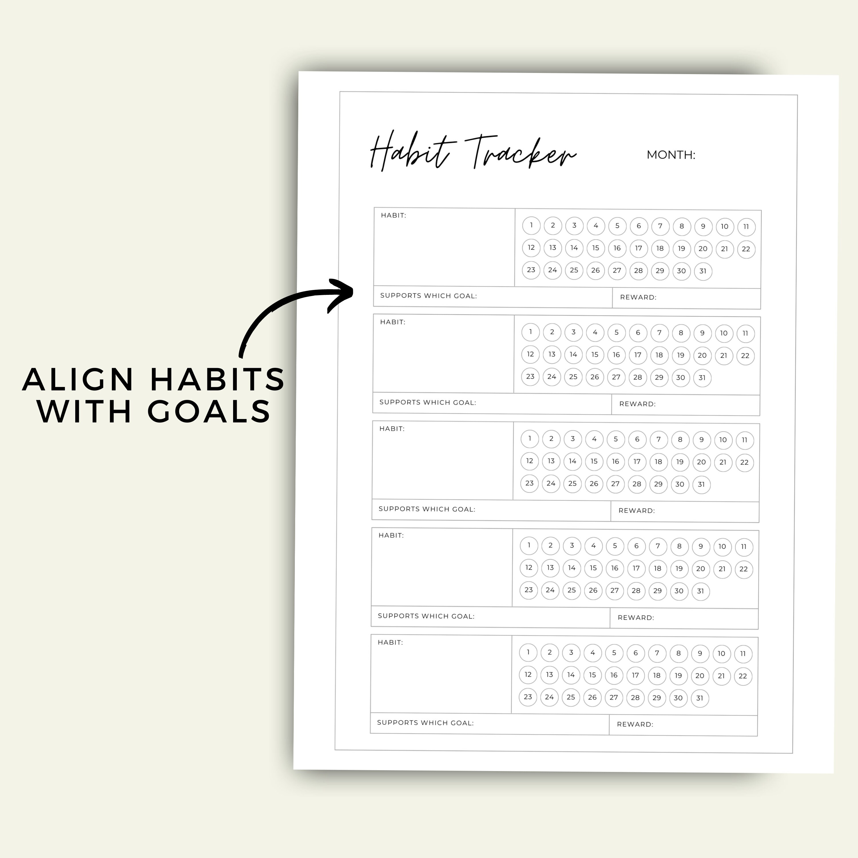 Minimalist Habit Tracker Printable Journal Page, Daily Planner, Monthly ...