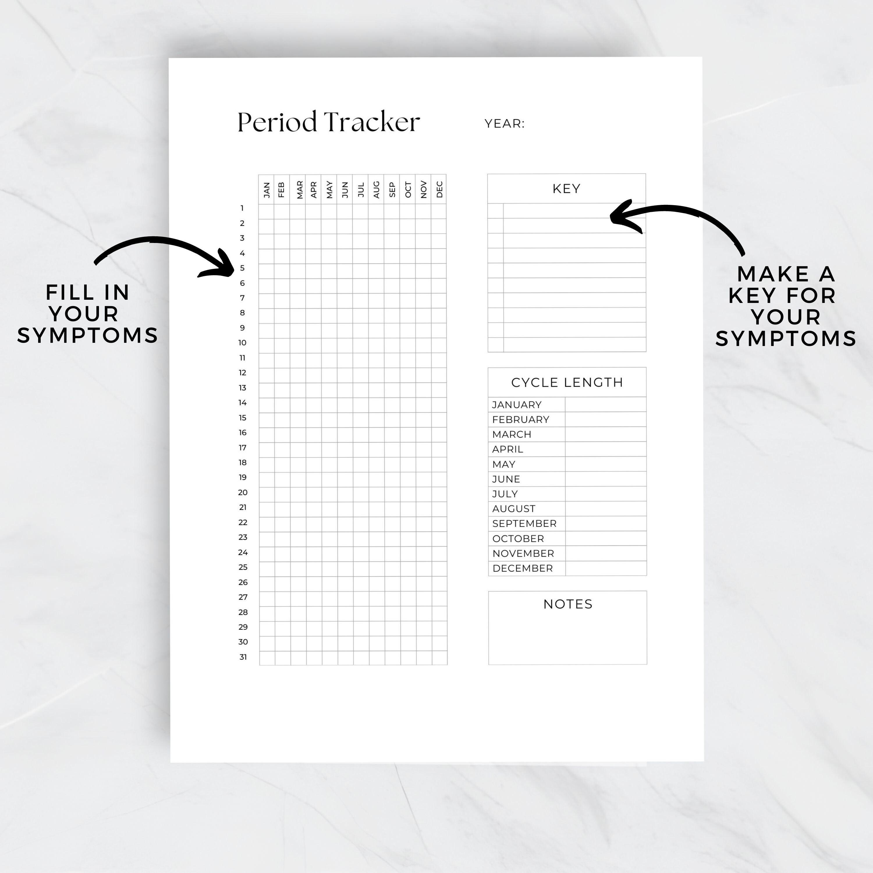 Period Tracker Printable Pdf for Journals and Planners, Menstrual Cycle ...