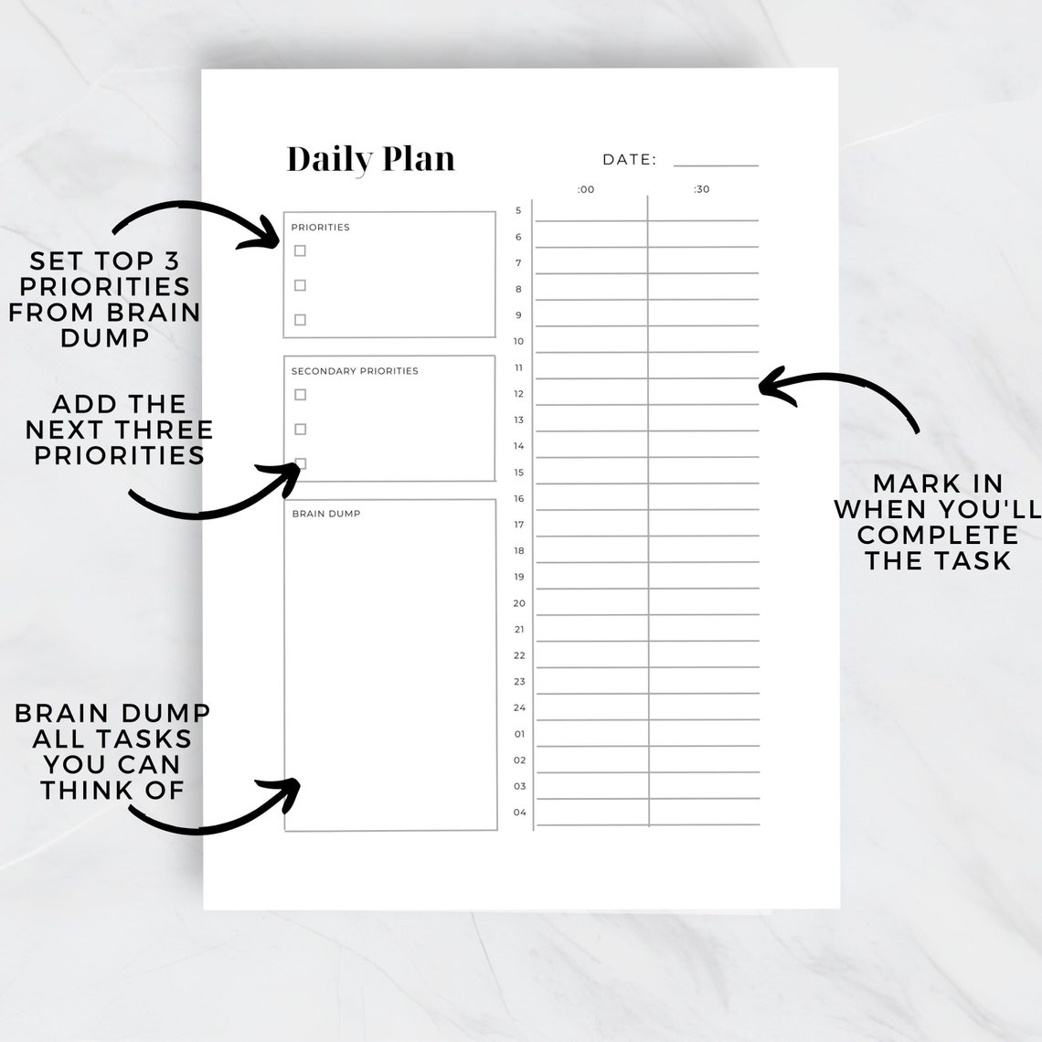 Time Management Tracker Template, Printable PDF, 24 Hour Daily Planner ...