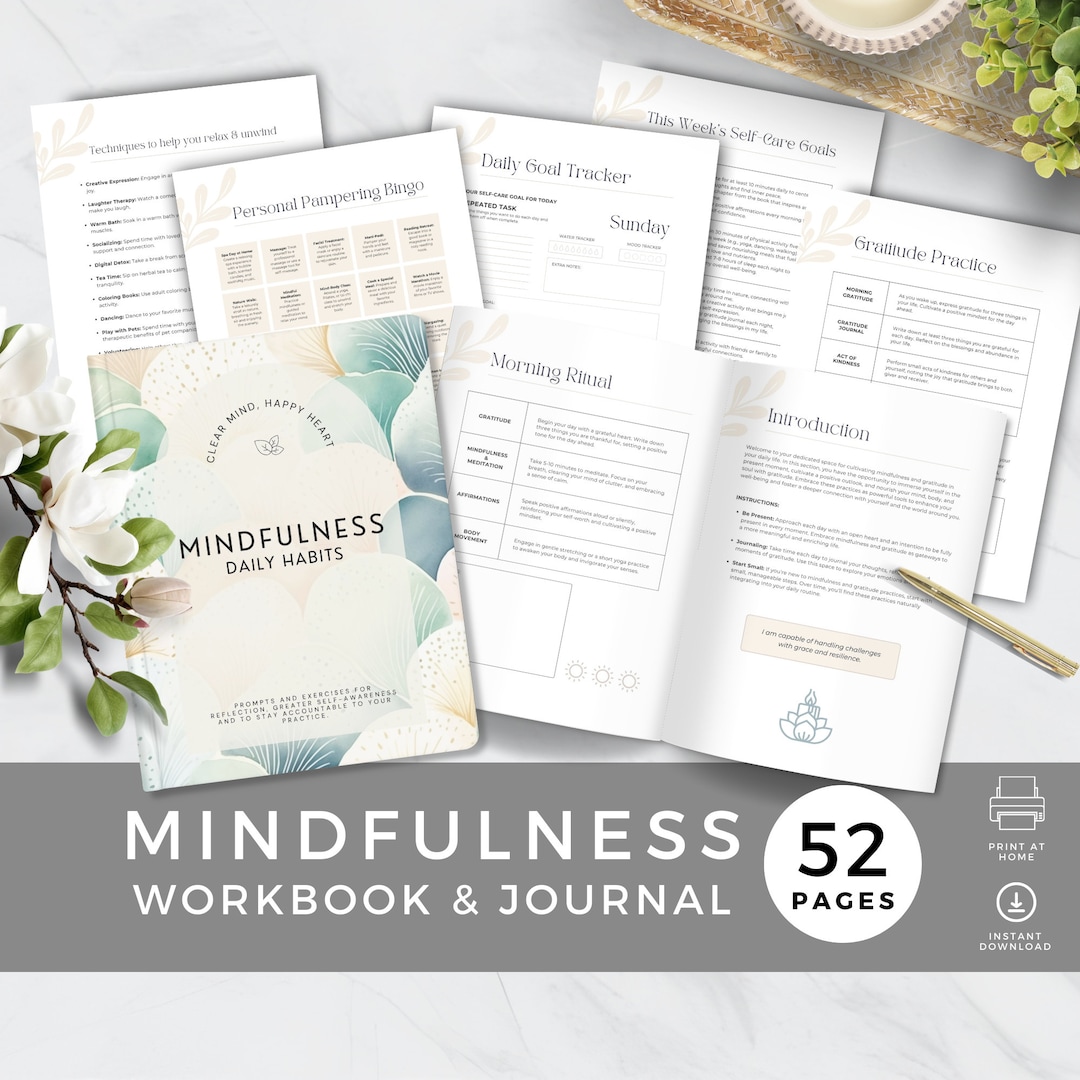 Daily Mindfulness Journal Prompts and Workbook, Mindful Eating, Self ...