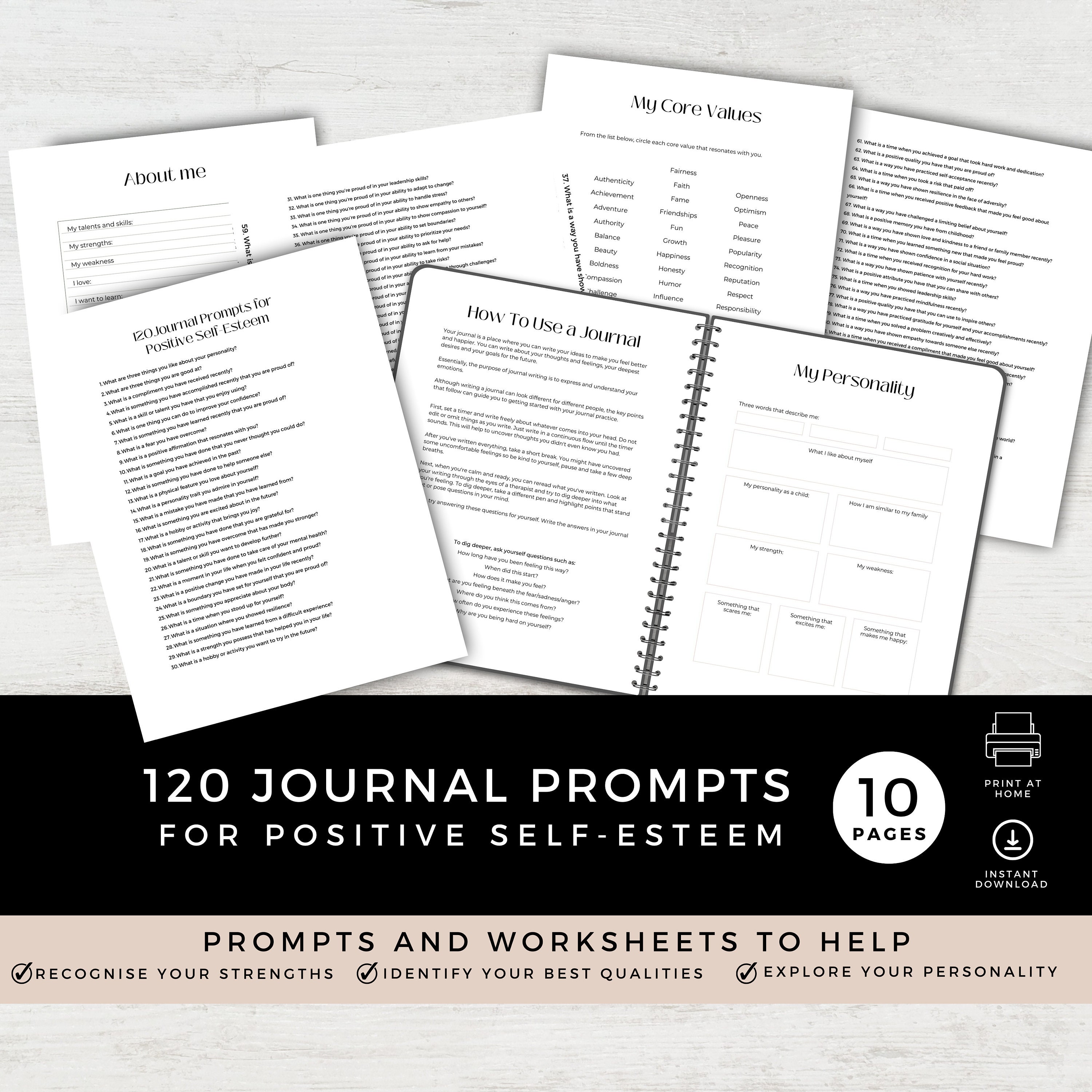 Self Esteem Journal Prompts, Printable, Start to Journal Guide, Daily ...