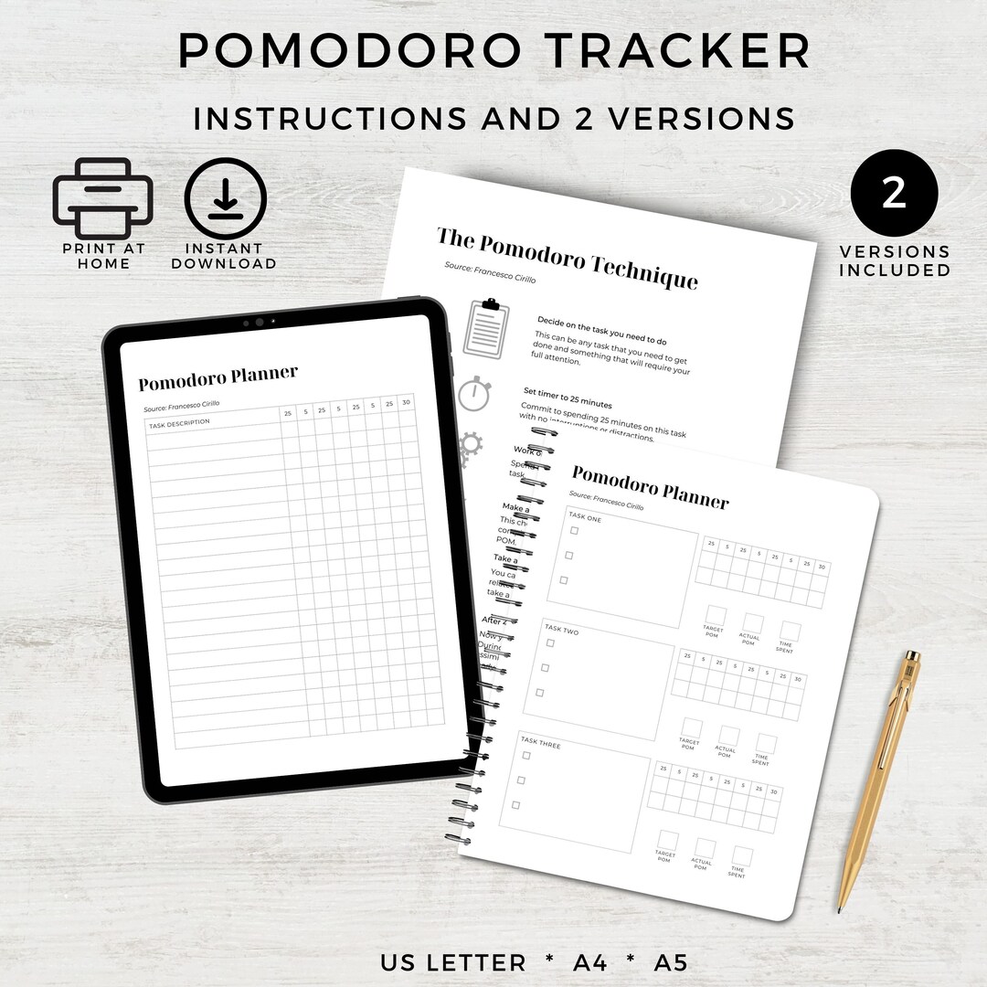 Pomodoro Planner, Printable, Task Tracker, Time Management ...