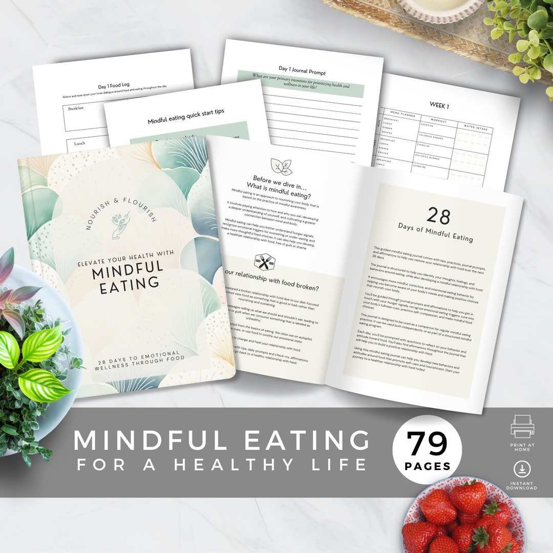 Mindful Eating Food Journal With Prompts, Healthy Nutrition Checklist ...