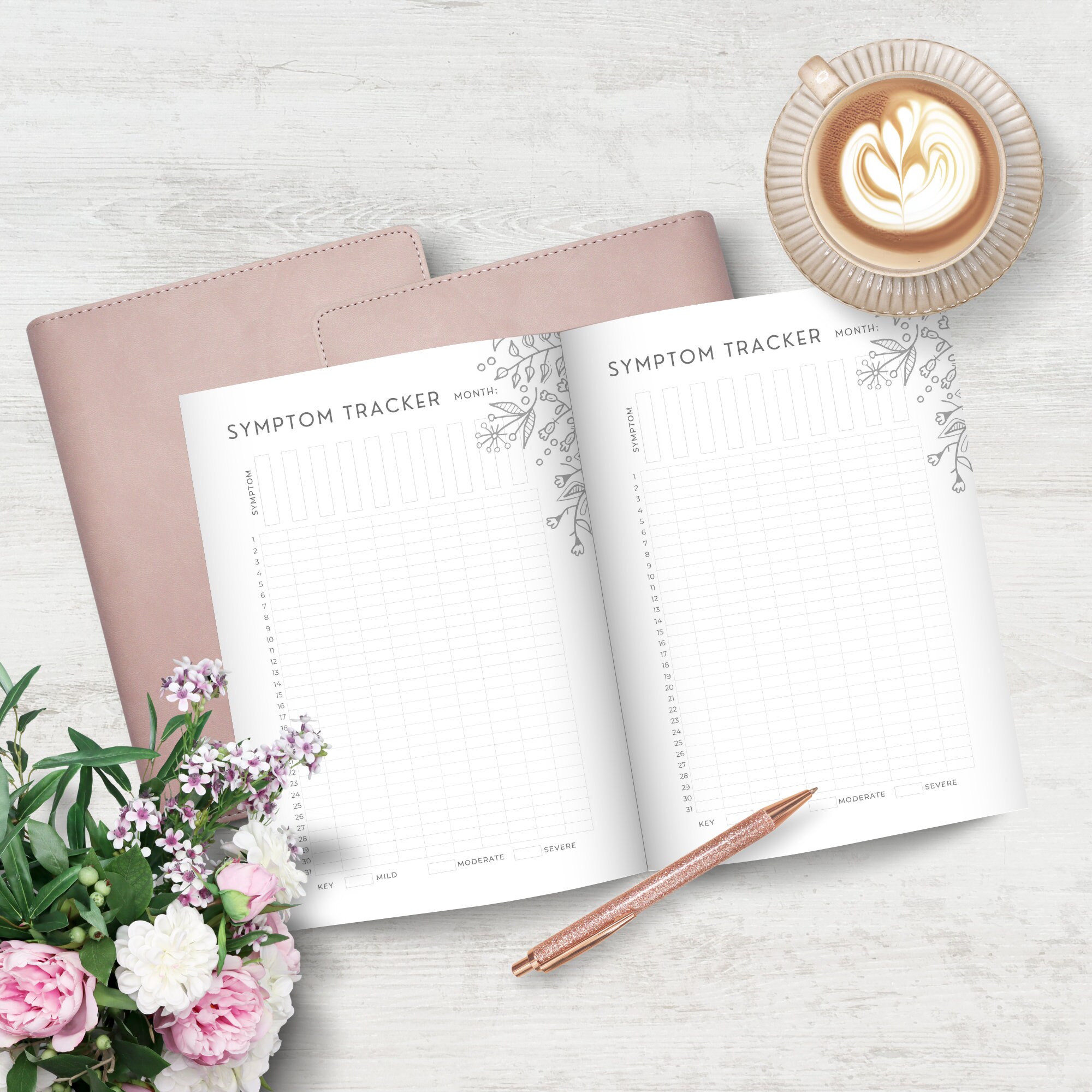 Symptom Tracker Journal Page Flower Doodles Daily and Monthly - Etsy