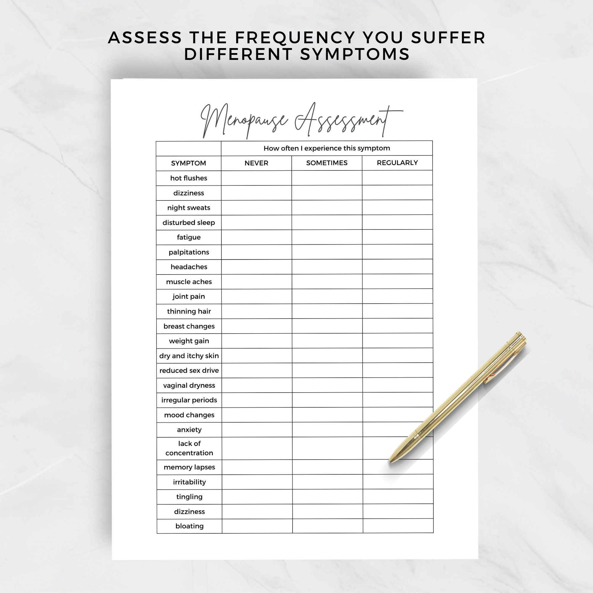 Menopause Symptom Tracker Workbook, Assessment Log, Perimenopause ...