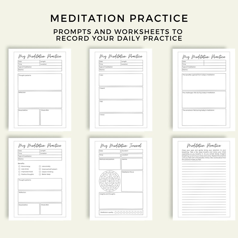 Meditation Journal, Printable & Digital, Daily Practice Workbook ...