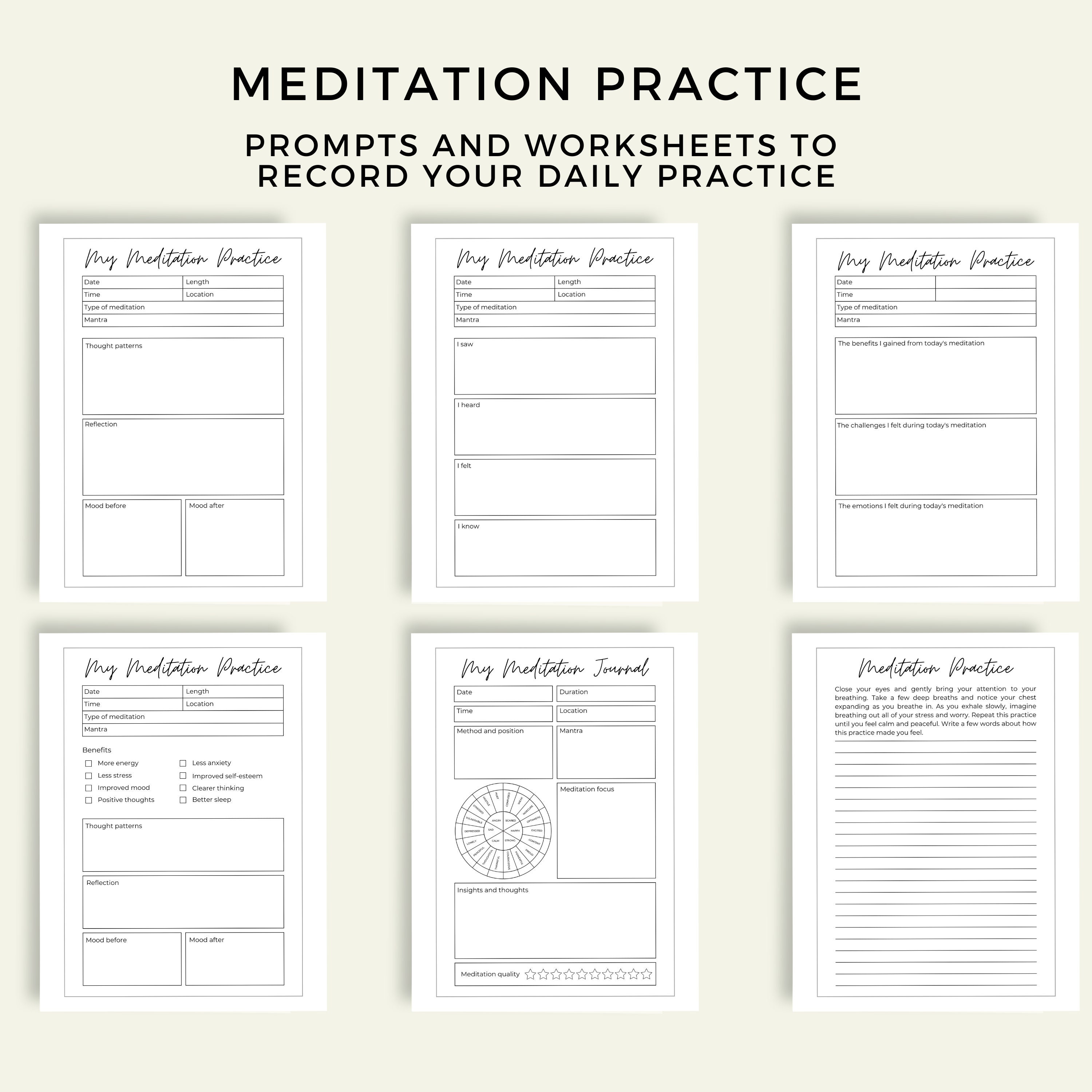 Meditation Journal, Printable & Digital, Daily Practice Workbook ...