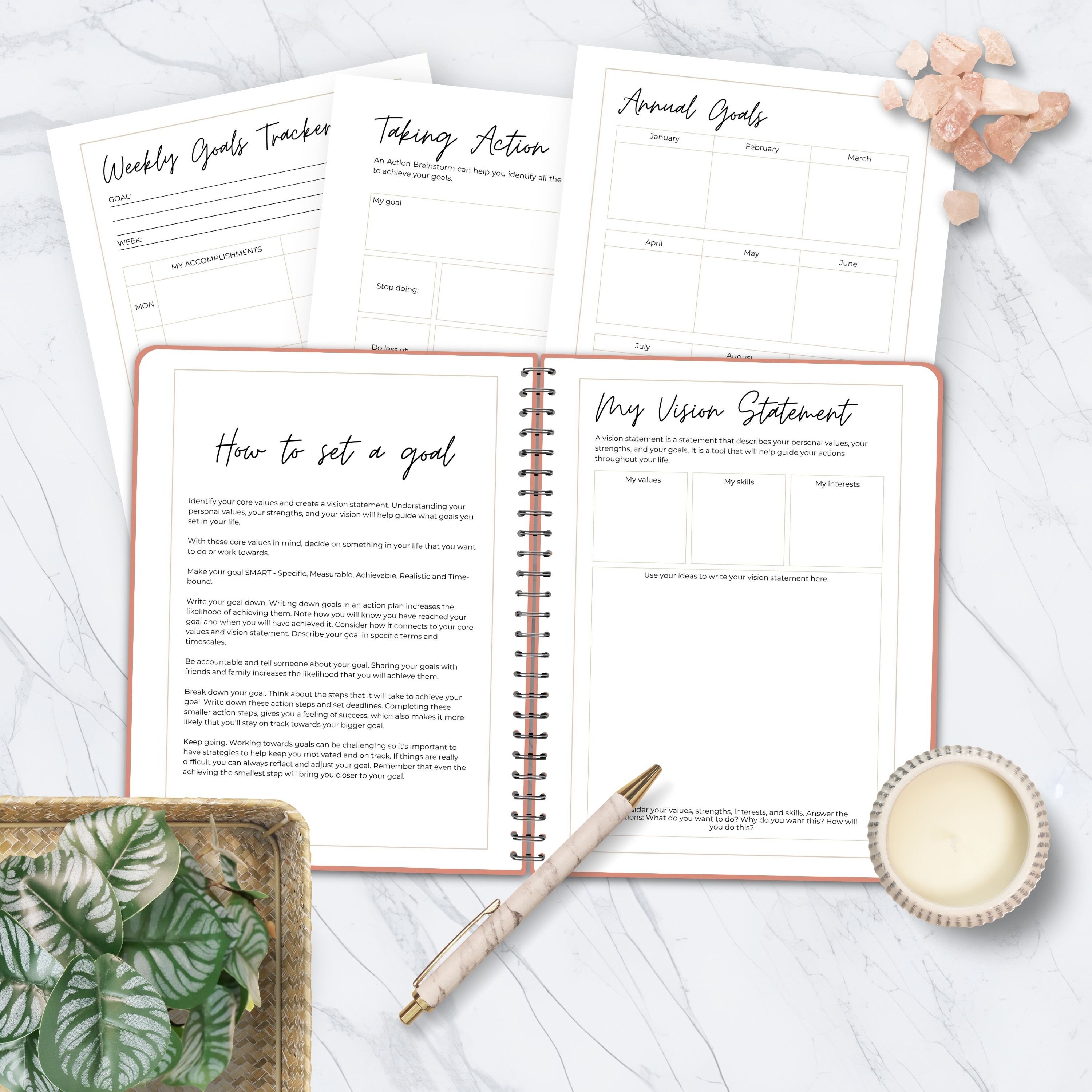 Goal Setting Planner Printable, Personal Journal, SMART Goals Tracker ...