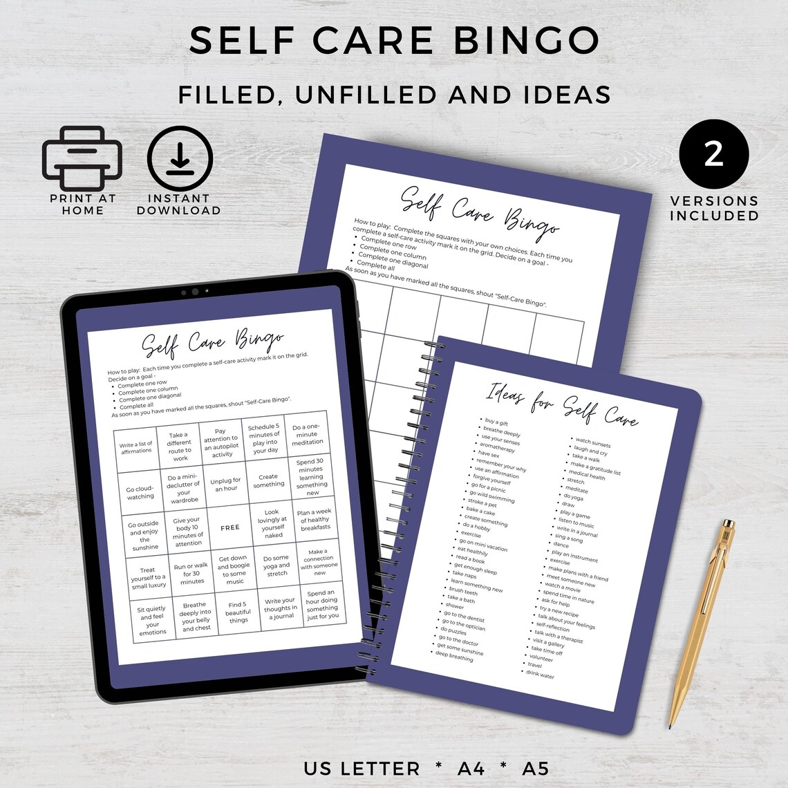 Self Care Bingo, Printable PDF, Self-care Challenge, Mindfulness ...