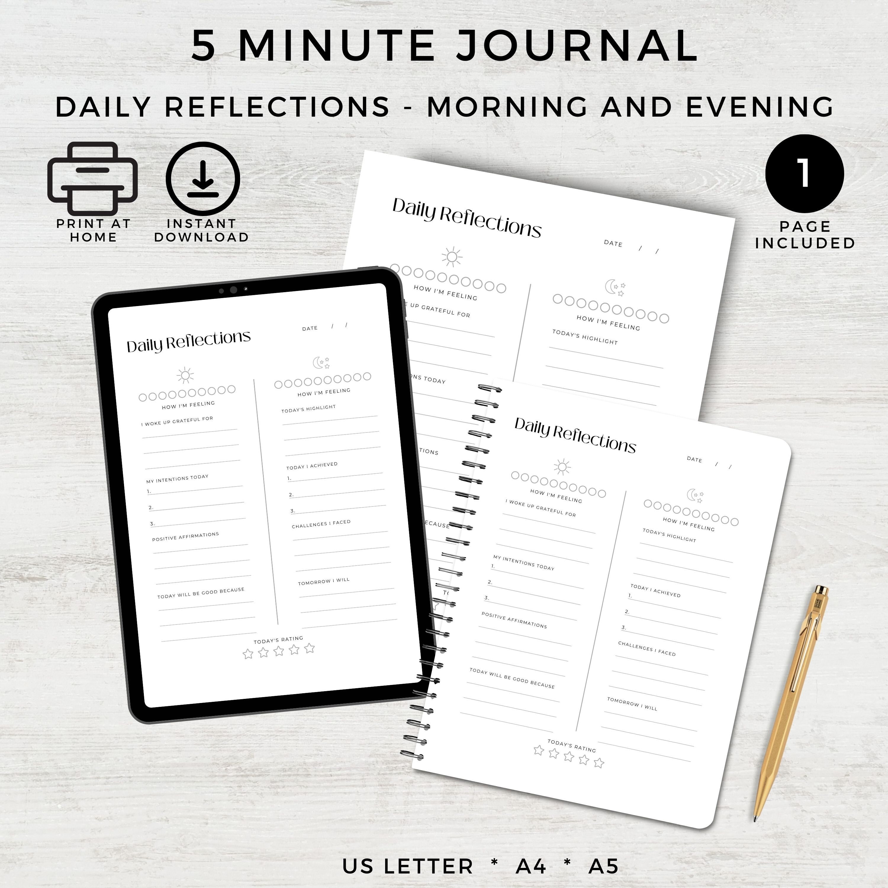 5 Minute Journal, Printable PDF, Morning Intentions, Evening ...