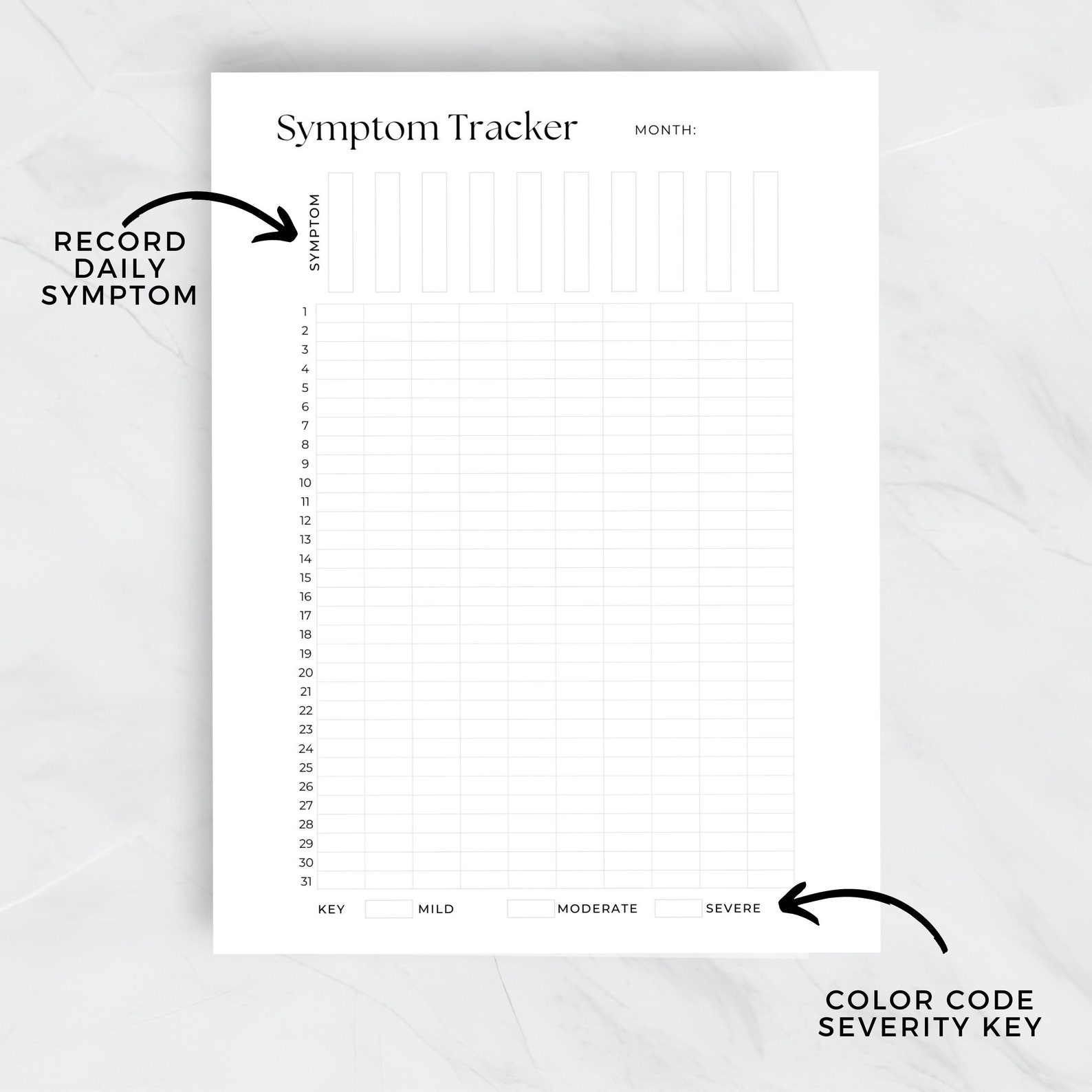 Daily Symptom Tracker Printable, Health and Chronic Illness Log ...