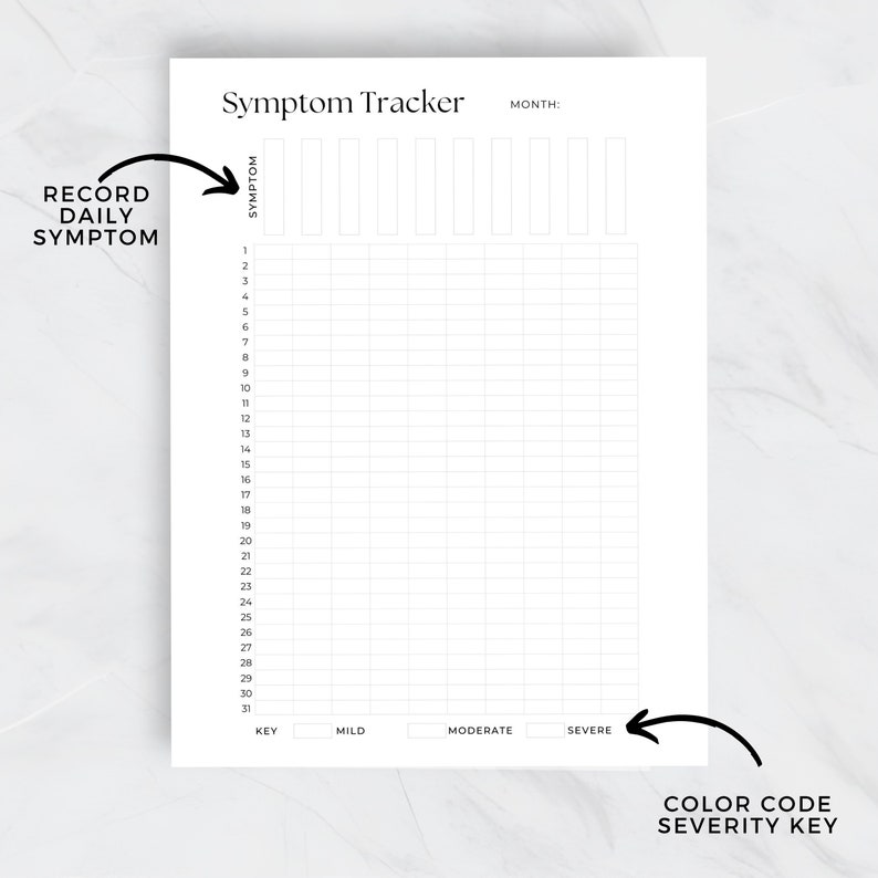 Daily Symptom Tracker Printable, Health and Chronic Illness Log ...