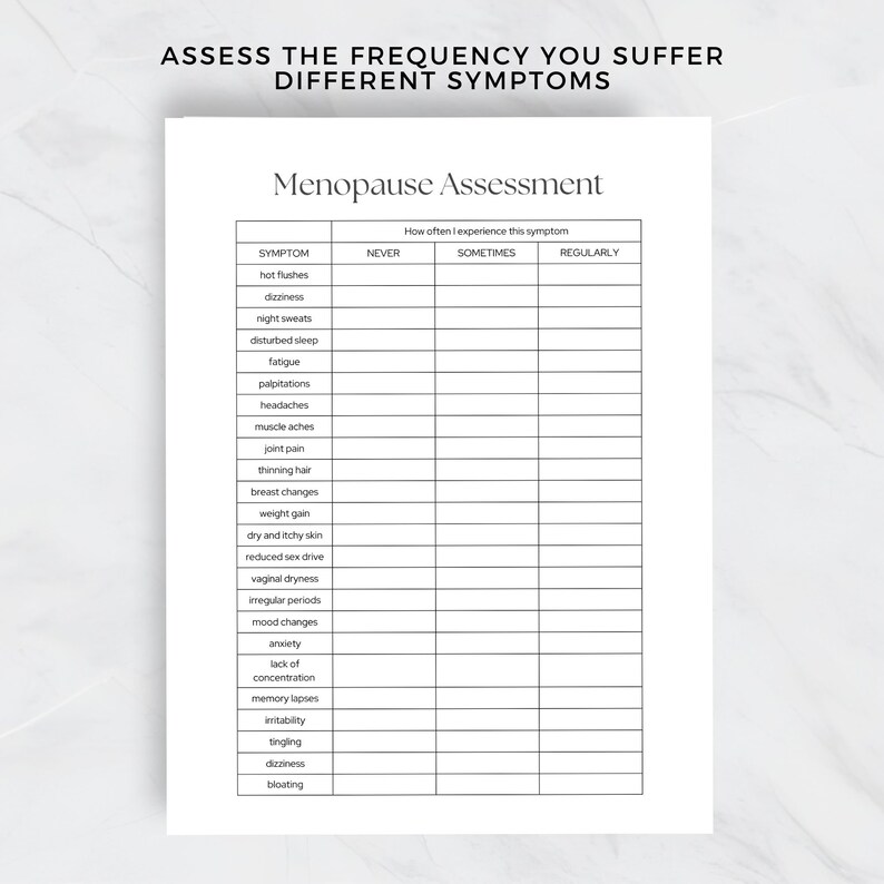 Menopause Symptom Tracker Workbook, Assessment Log, Perimenopause Conditions Guide, Women's ...