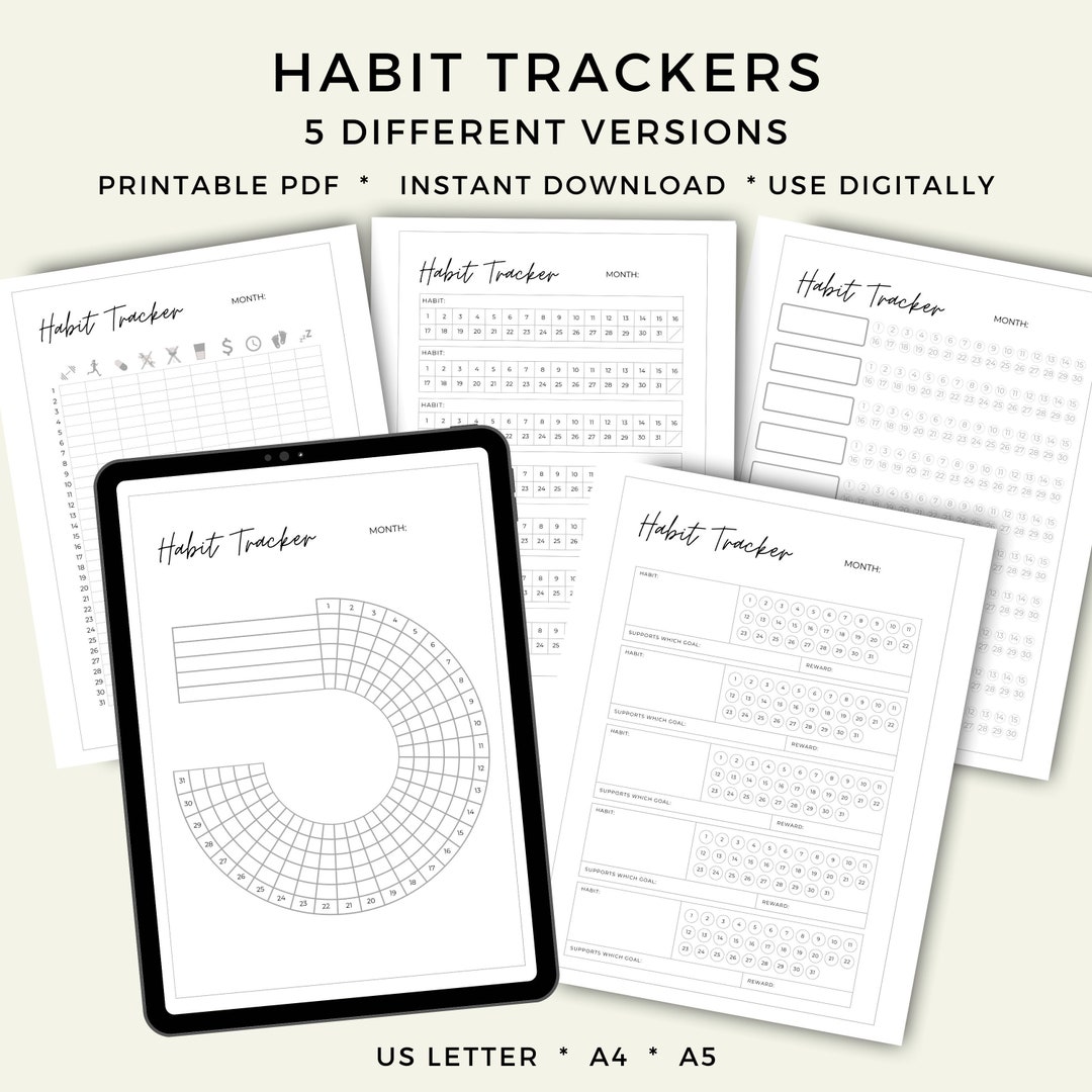 Minimalist Habit Tracker Printable Journal Page, Daily Planner, Monthly ...
