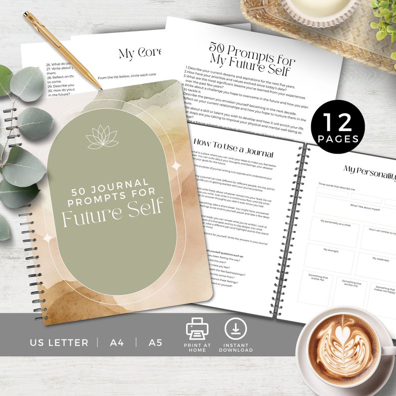 Future Self Journaling Template, Daily Mindful Journal Prompts, Start ...